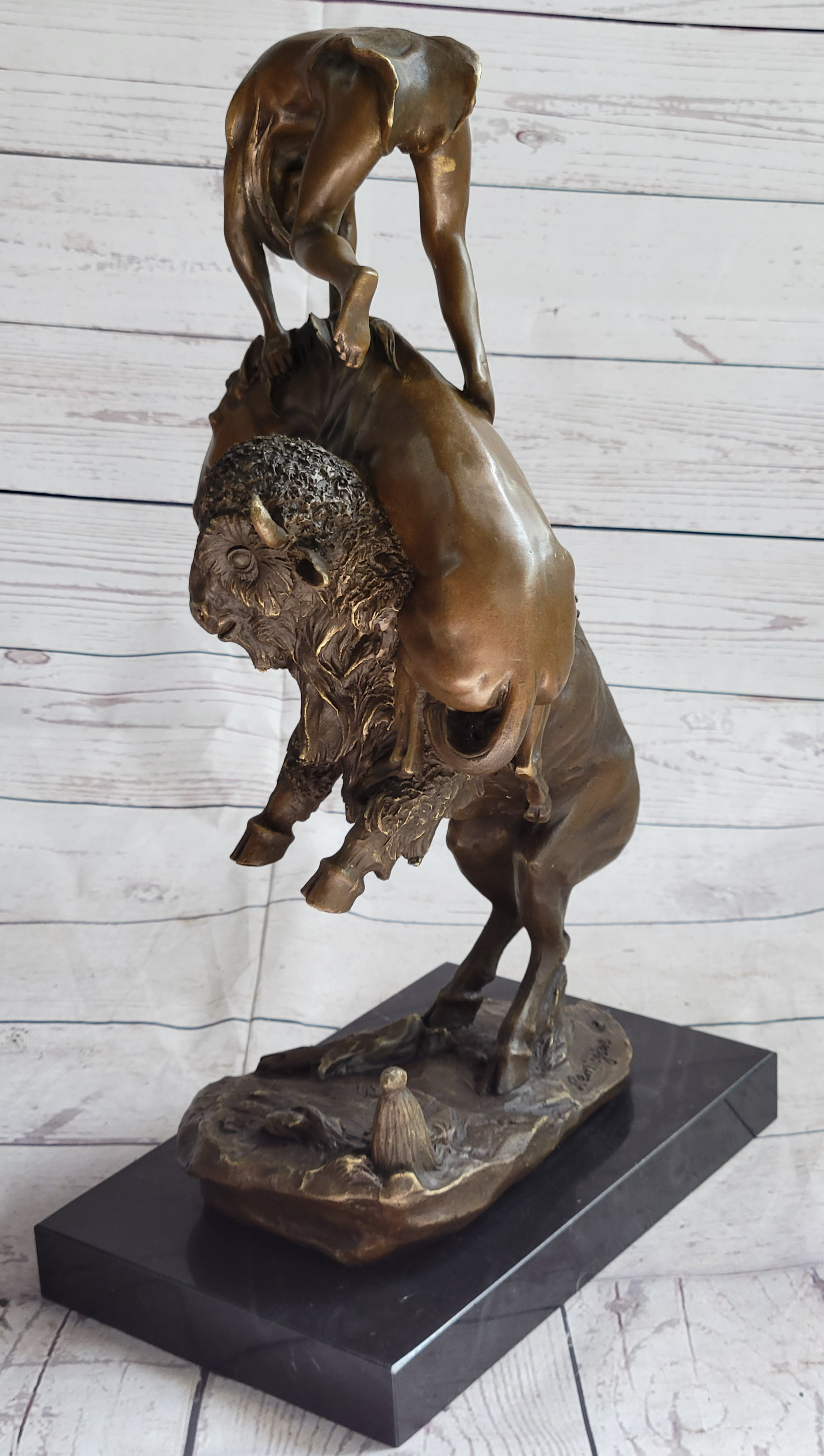 Charlton Home® Frederic Remington Buffalo Horse Bronze Sculpture ...