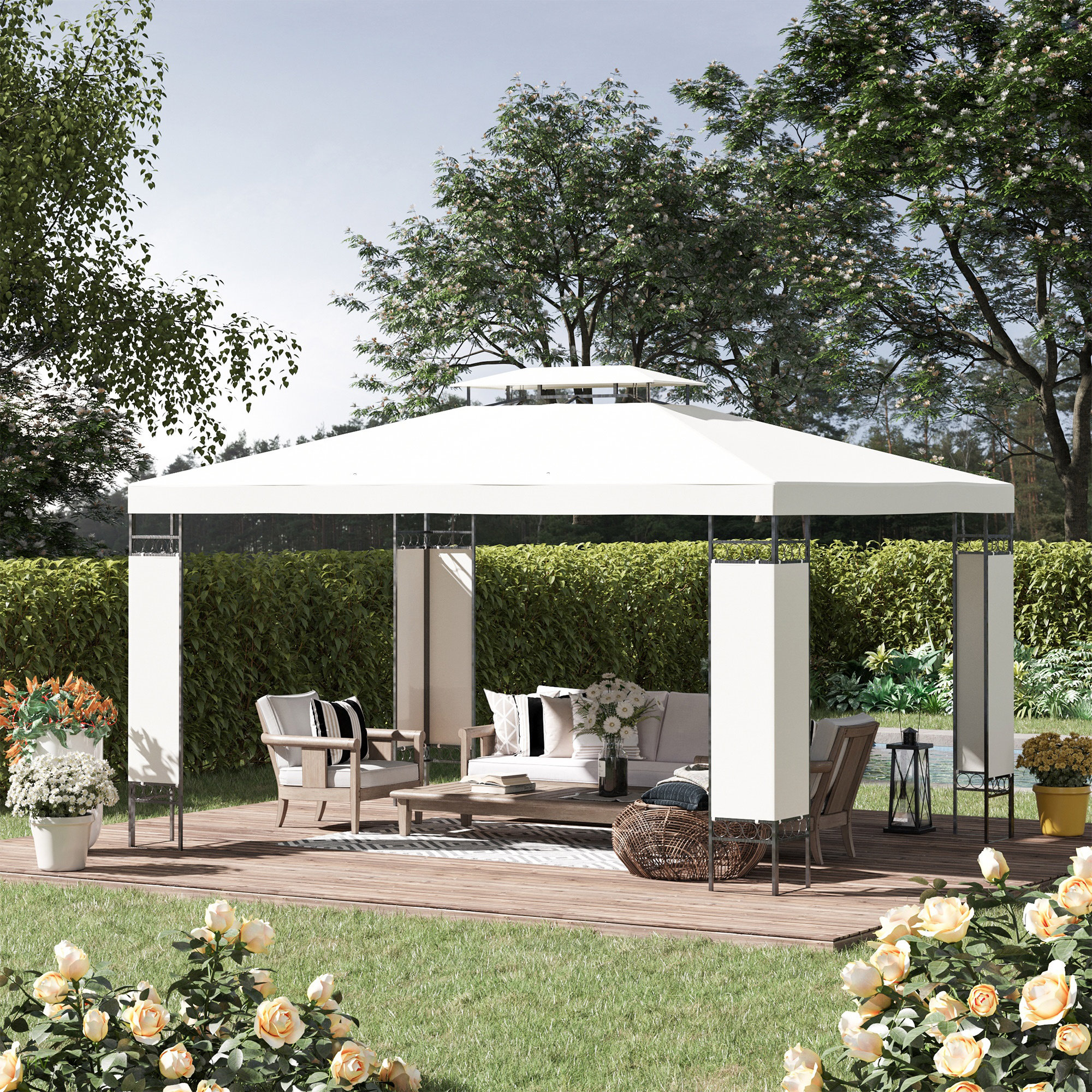 HomeViewto Patio Gazebo, Double Roof Outdoor Gazebo Canopy Shelter With ...