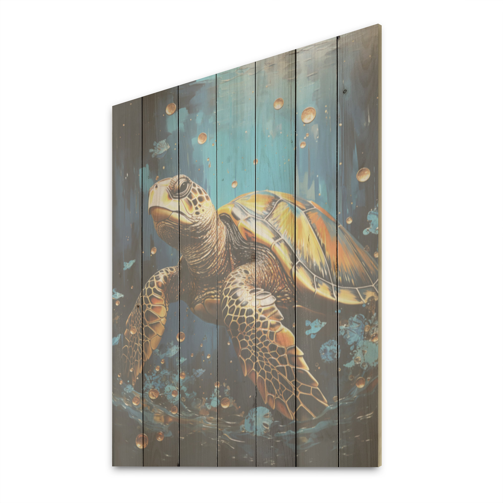 Bay Isle Home™ Underwater Golden Shell - Turtle Wood Panel Wall Art On ...
