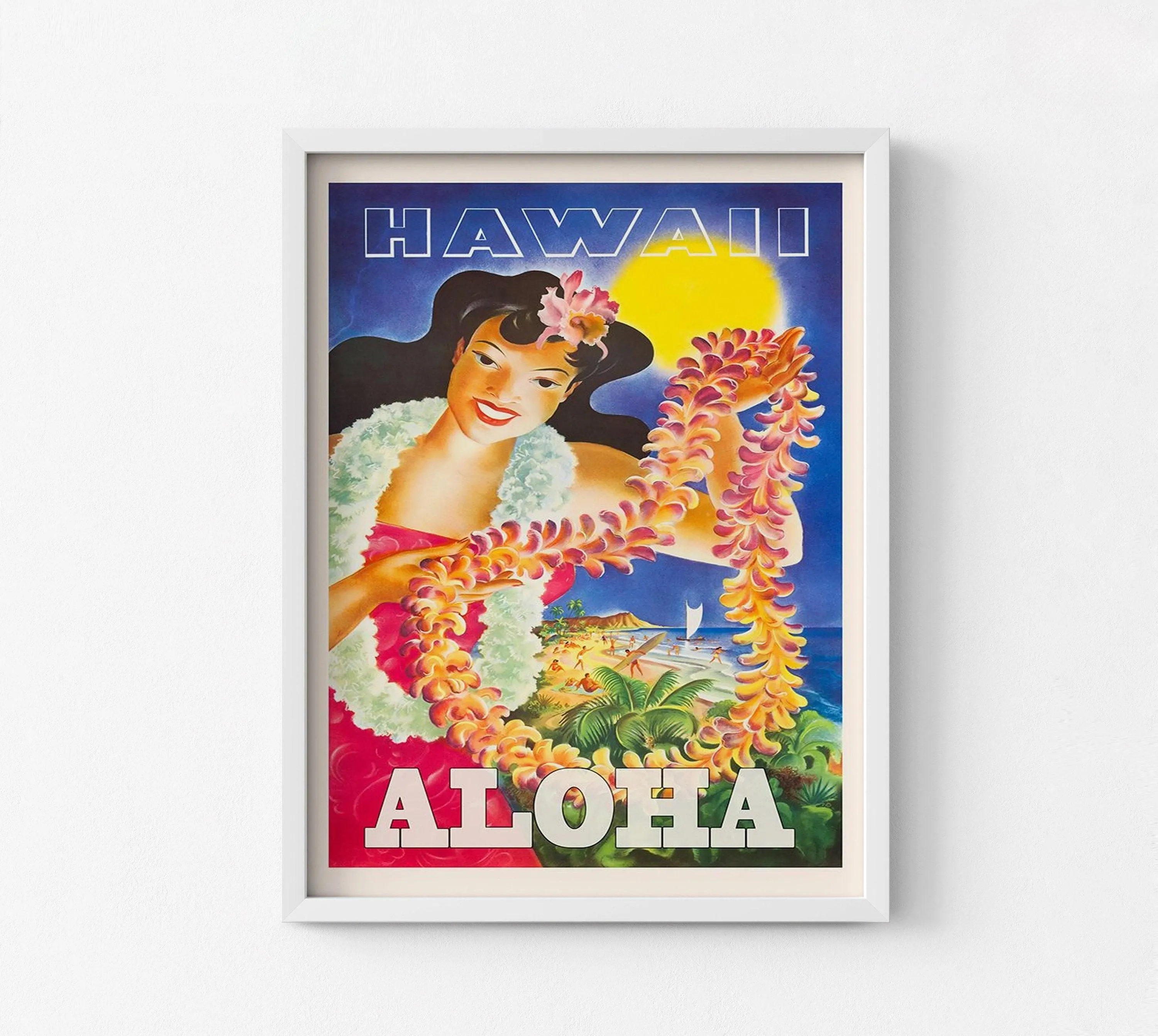 WeFrameArt Hula Girl Poster, Retro Hawaiian Girl Aloha Poster, Vintage ...