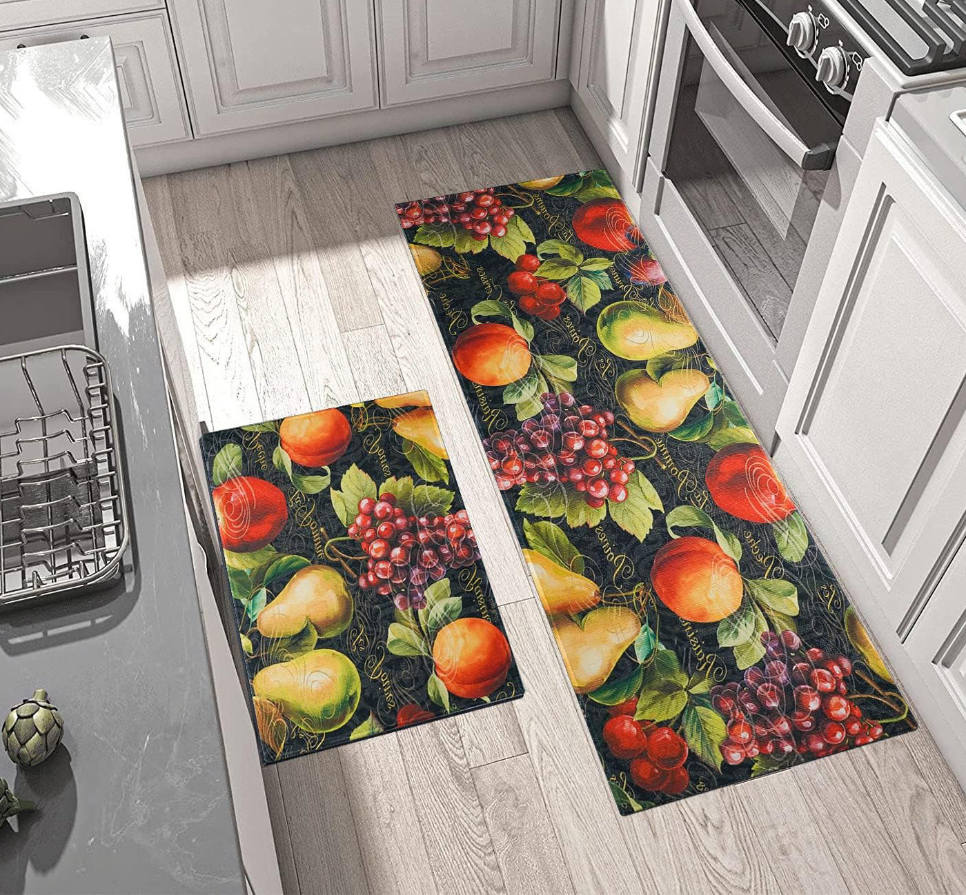 Gracie Oaks 2 Piece Fruit Kitchen Rugs Set Low-Profile Non Slip Mats 17 ...