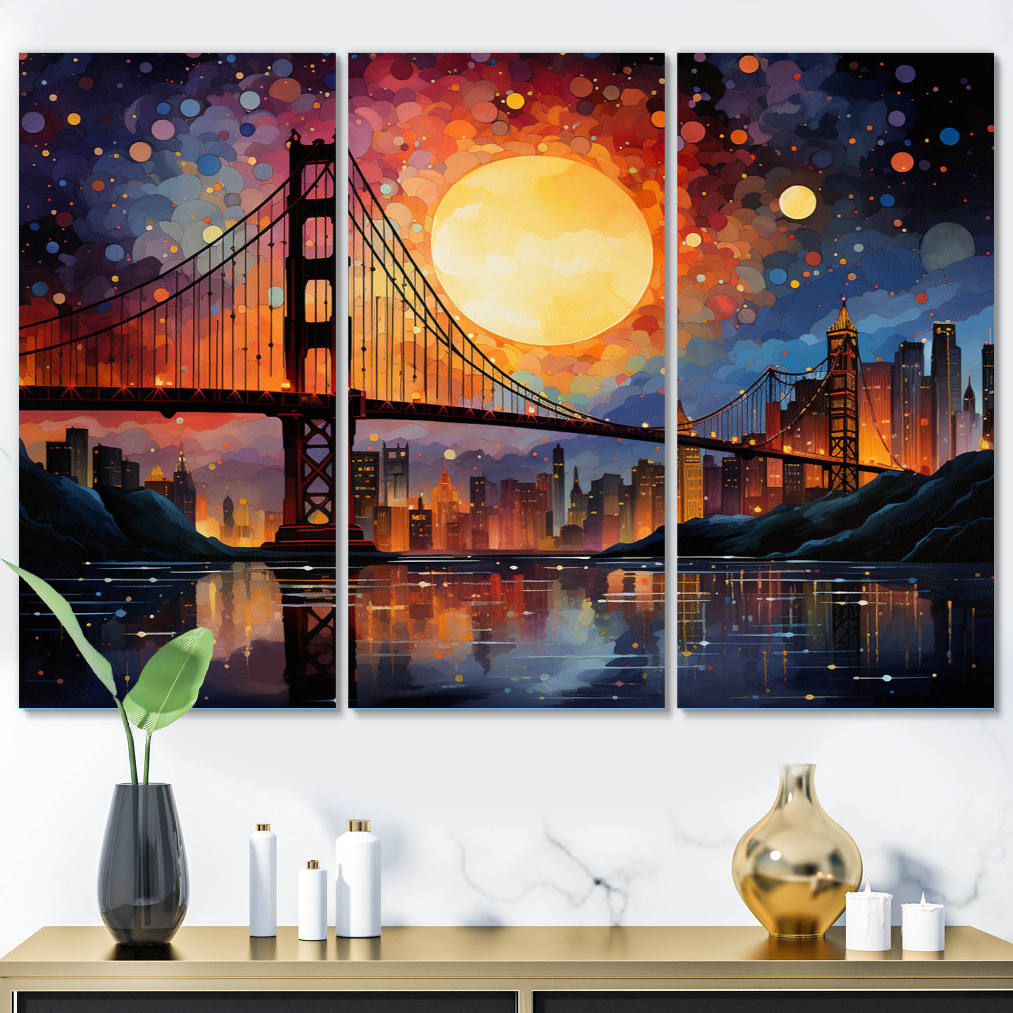 Design Art Orange Bridge Gateway Pointillism III - Architecture Metal ...