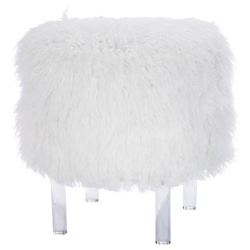 Hokku Designs 17" White And Clear Round Footstool Ottoman | Wayfair