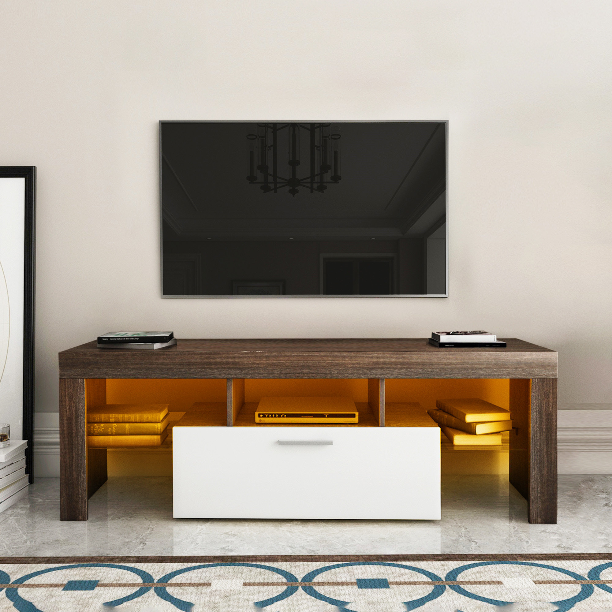 Dakota Fields 20 Minutes Quick Assembly Brown Simple Modern TV Stand ...