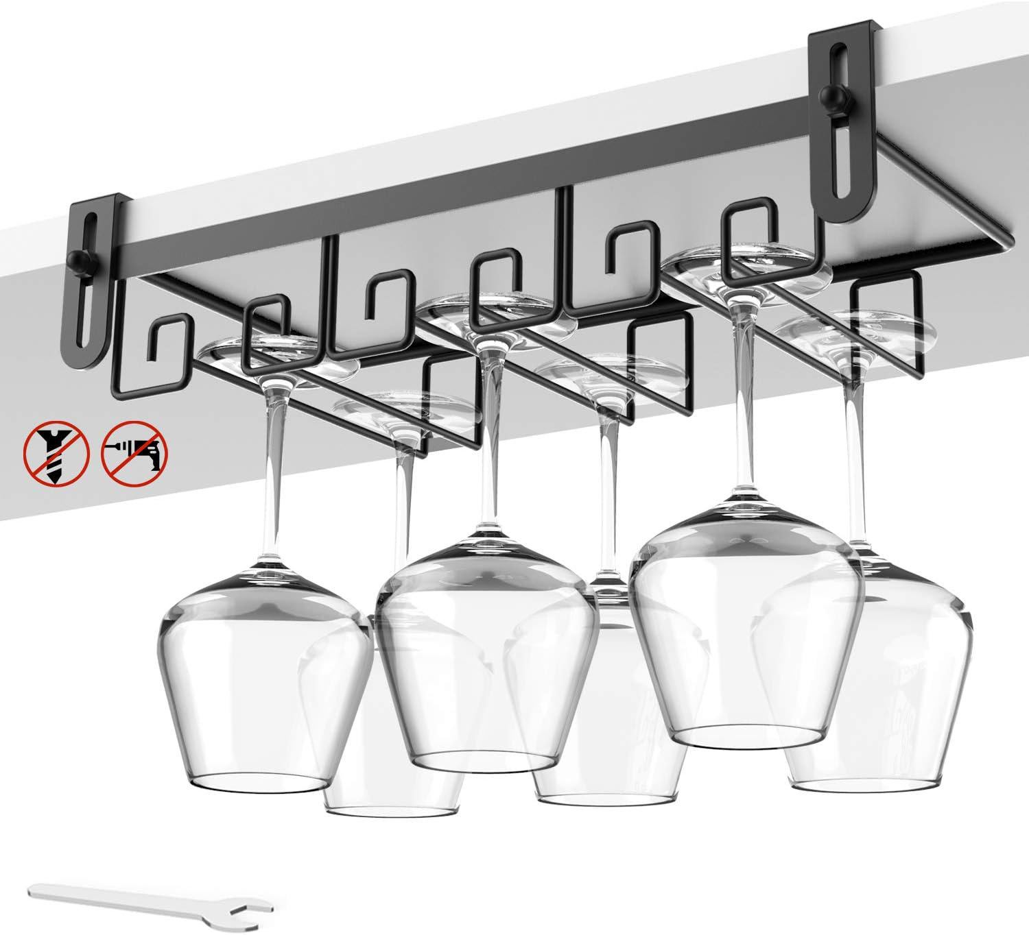 Prep & Savour Under Cabinet Wine Glass Rack Black, Wine Glass Holder ...