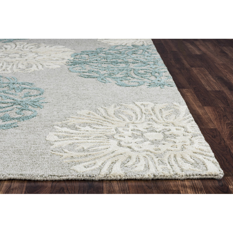 Charlton Home® Brian Floral Handmade Tufted Wool Blue/Tan Area Rug ...