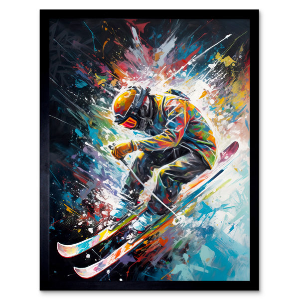 Marlow Home Co. Luerene Skier Skiing Vibrant Splatter Motion - Single ...