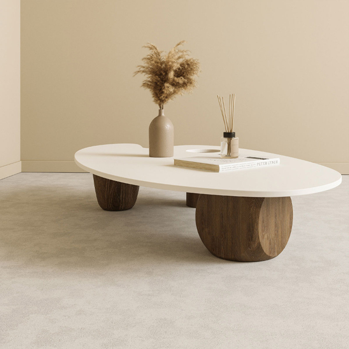Orren Ellis Beige Solid Wood Free form Coffee Table | Wayfair