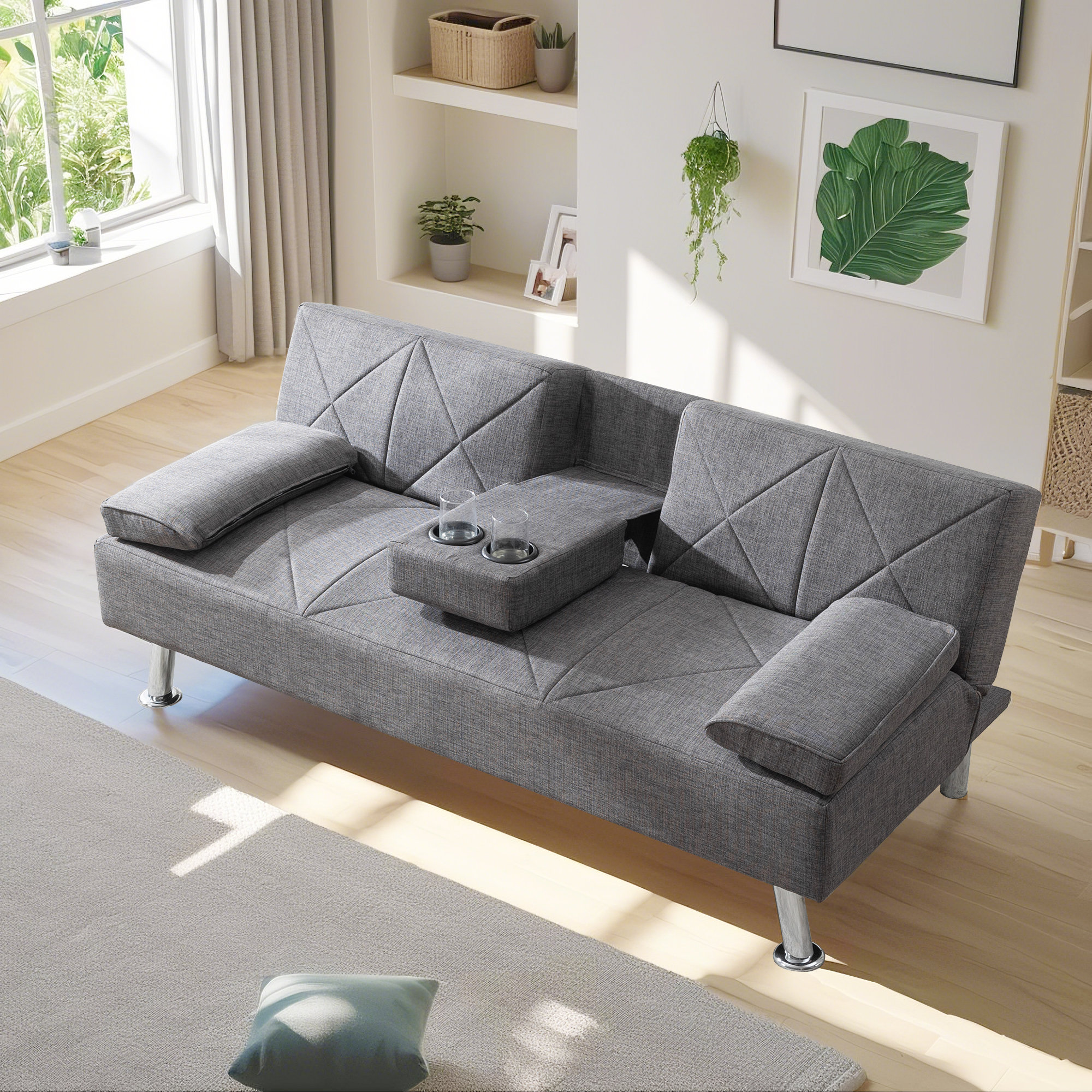 Wrought Studio™ Khiri Modern Sofa Bed with Removable Armrests 2 Cup ...