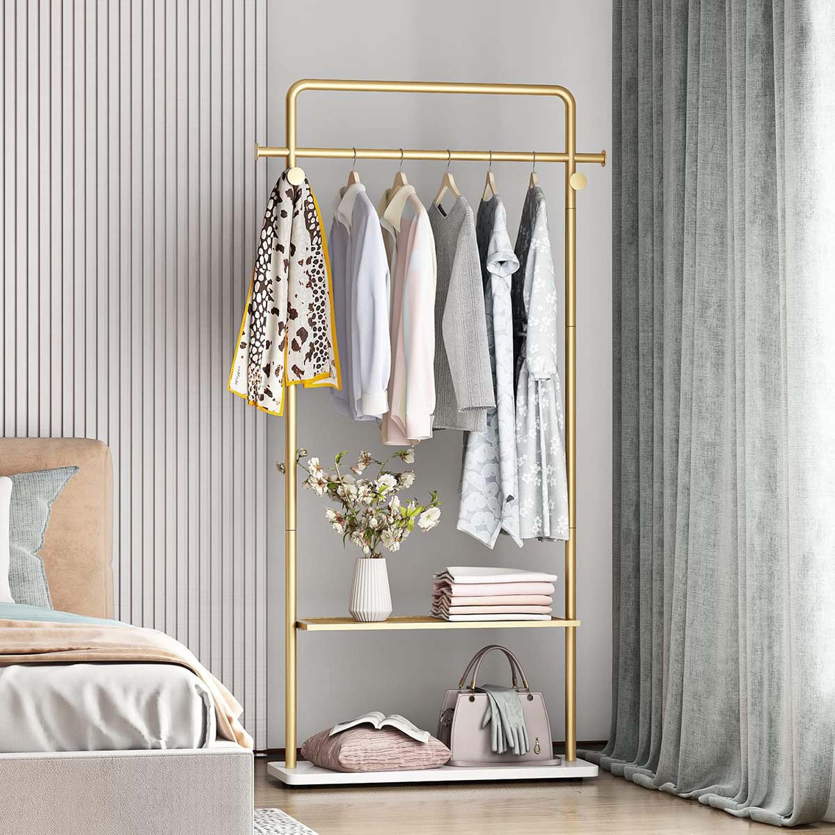 Mercer41 Gold Clothing Racks With Shelf, Heavy Duty Gold Clothes Racks ...