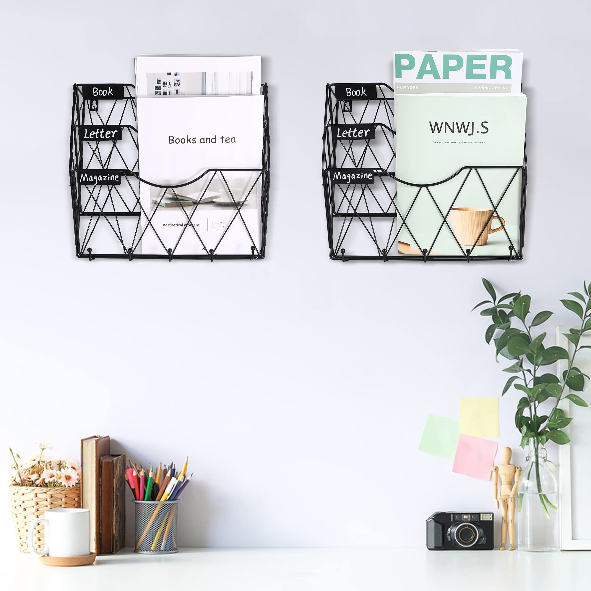 XMVJHOME Wall Mounted File Organizer With Key Hooks - 3 Tier Metal ...