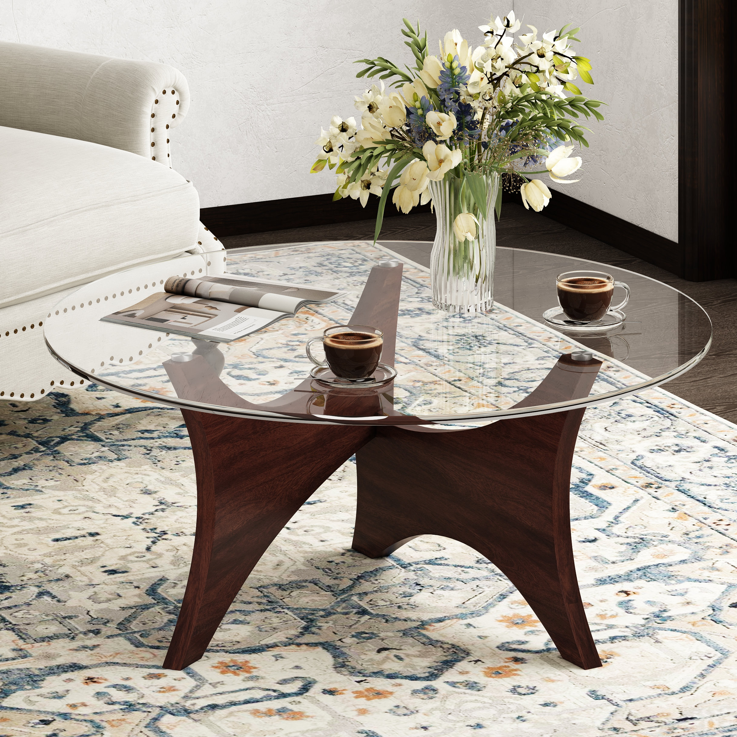 Ivy Bronx Krassimir Glass Top Coffee Table Wood Base & Reviews | Wayfair