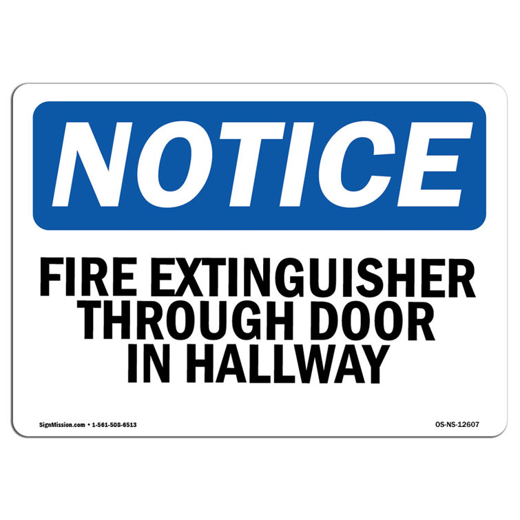 SignMission Notice - Fire Extinguisher Through Door in Hallway Sign ...