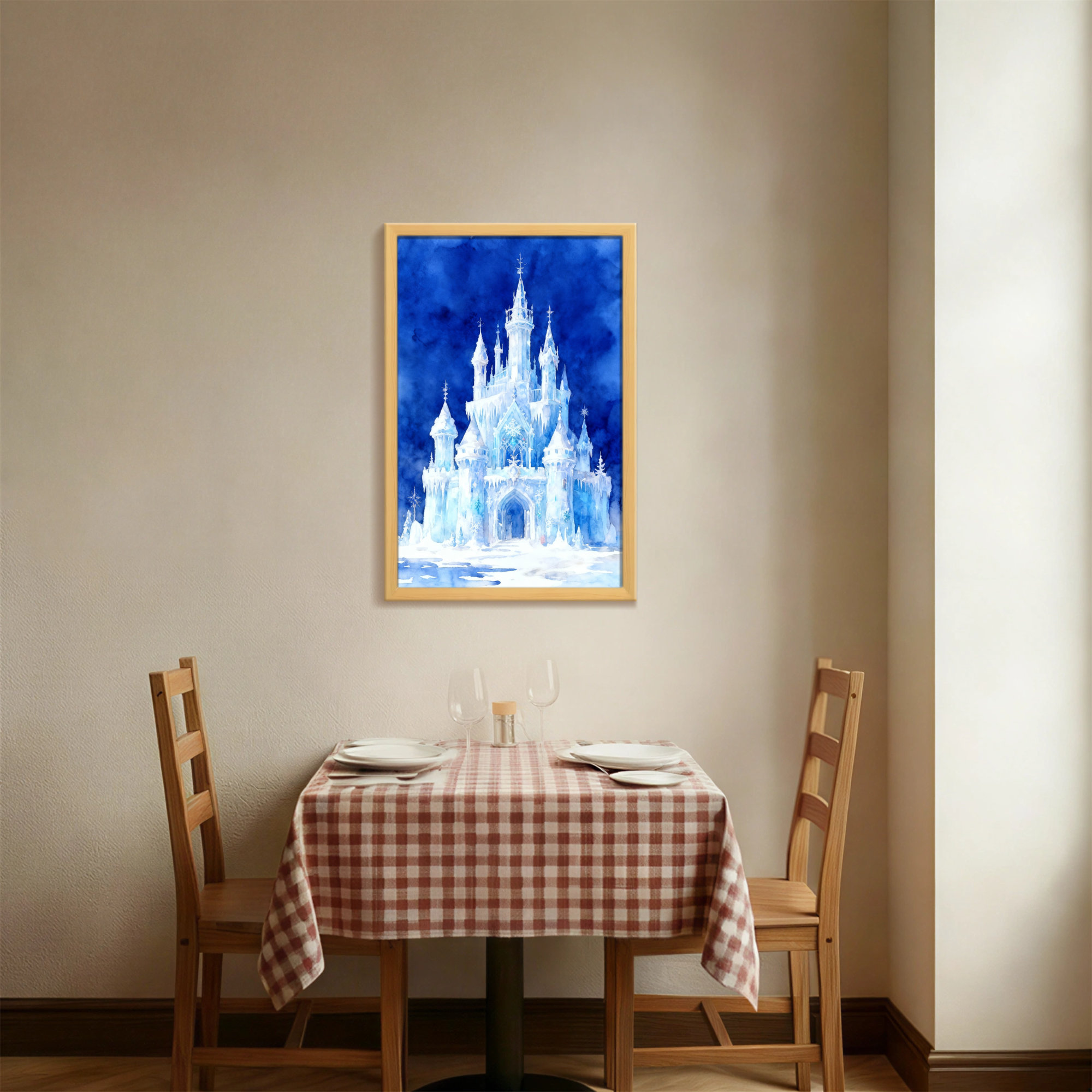 Everly Quinn Christmas Ice Castle Fantasy Watercolor Art Print | Wayfair