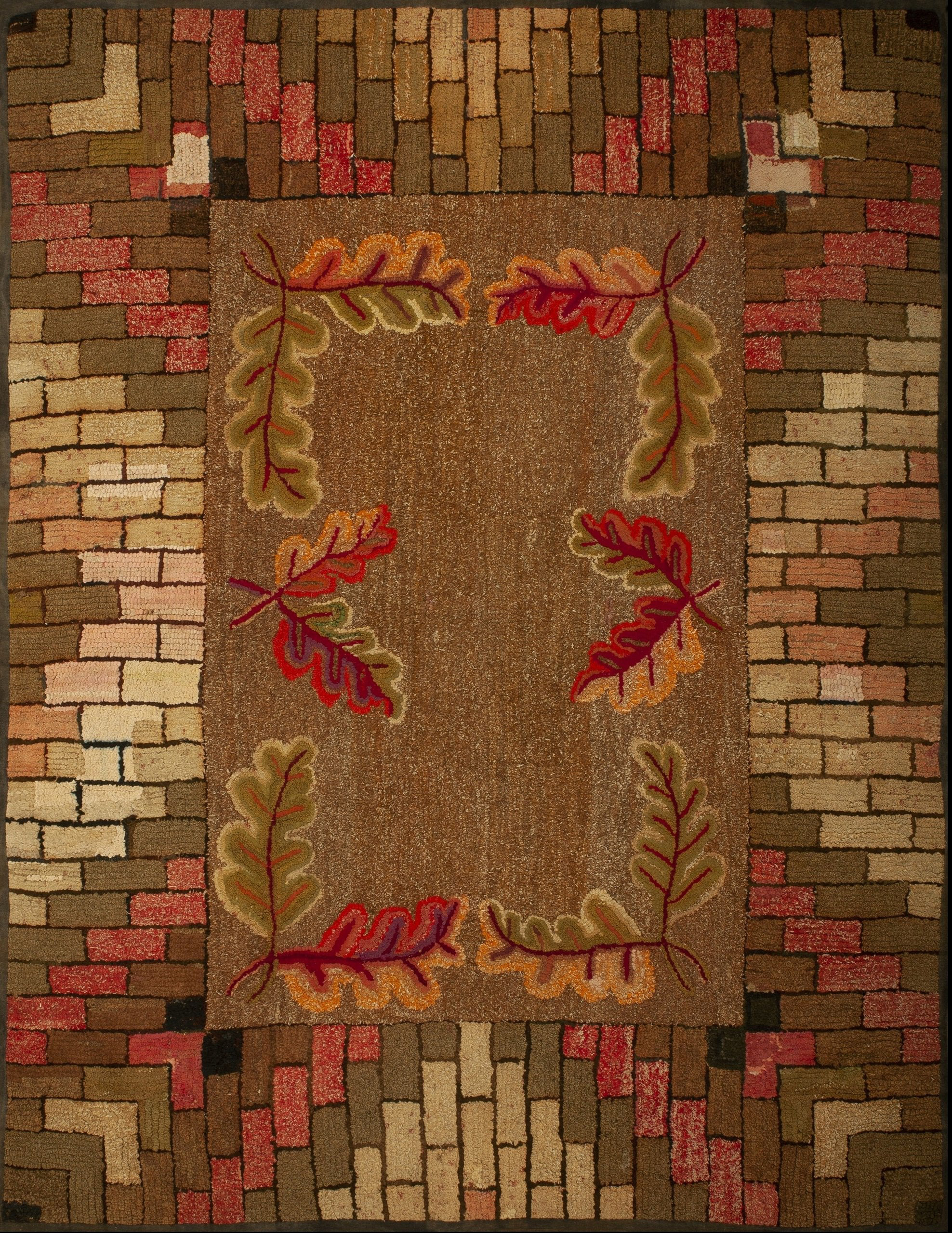 Rugs On Net Antique Earthy Solid Open Field Layered Brick Design Border ...