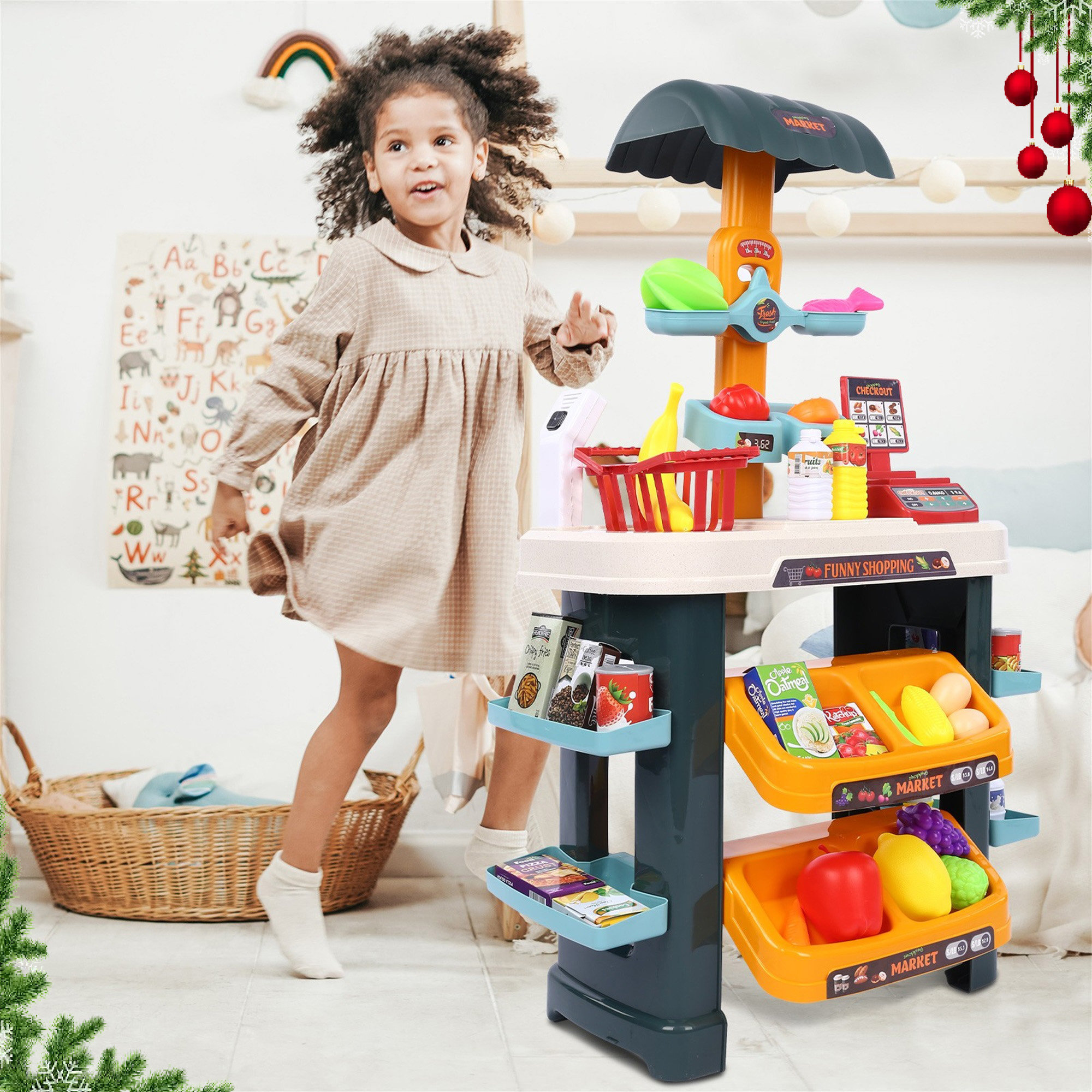 XSIX Grocery Supermarket Set with Cash Counter Scanner and Accessories ...