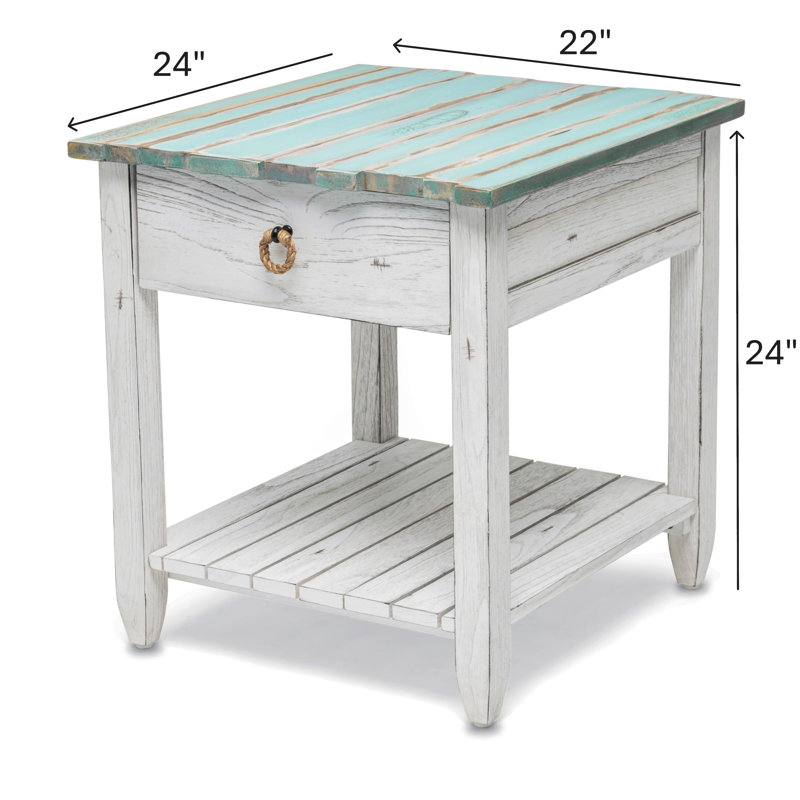 Highland Dunes Decastro Coastal Solid Wood White Washed End Table with ...