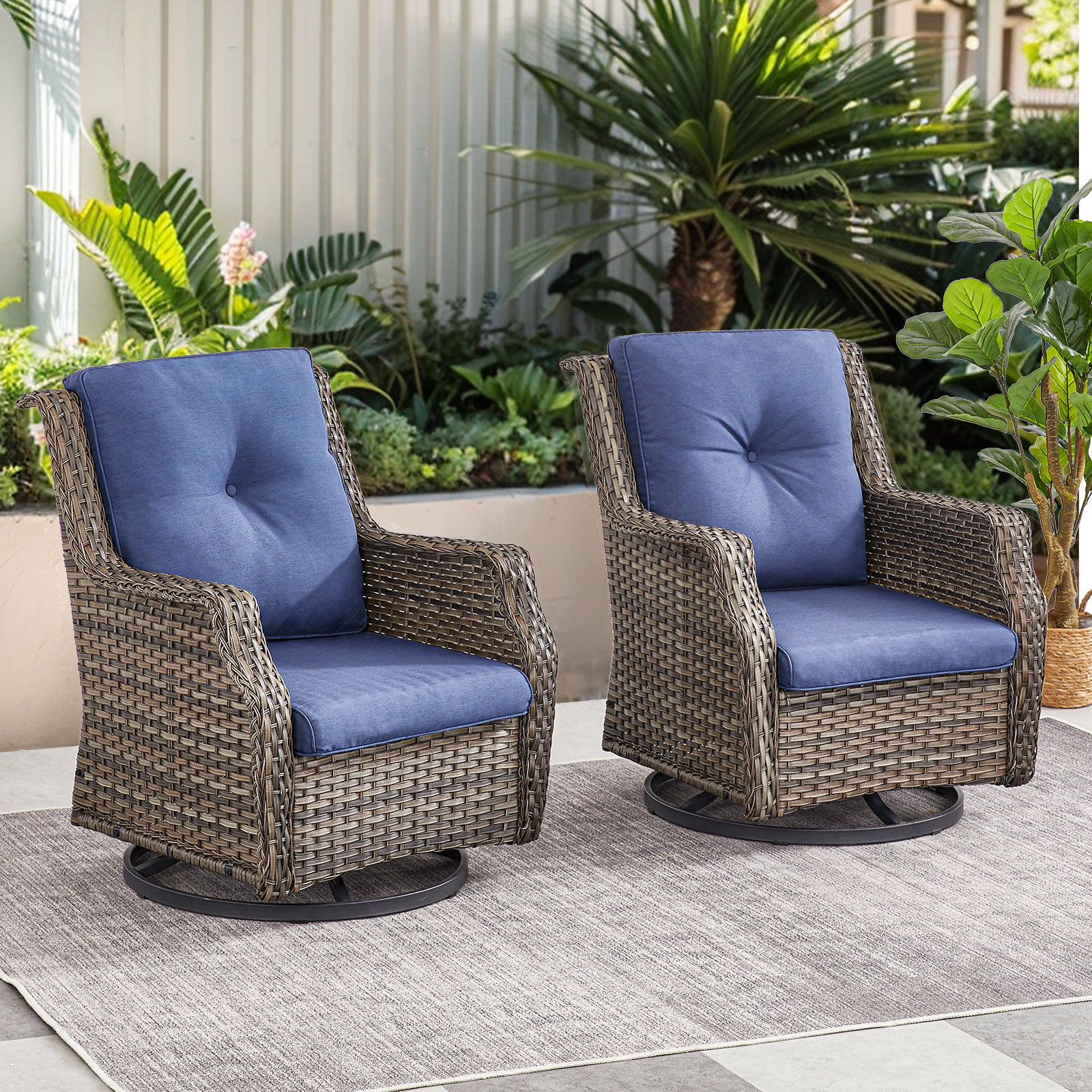 Red Barrel Studio® Rayelynn Outdoor Patio Gray Wicker Swivel Glide ...
