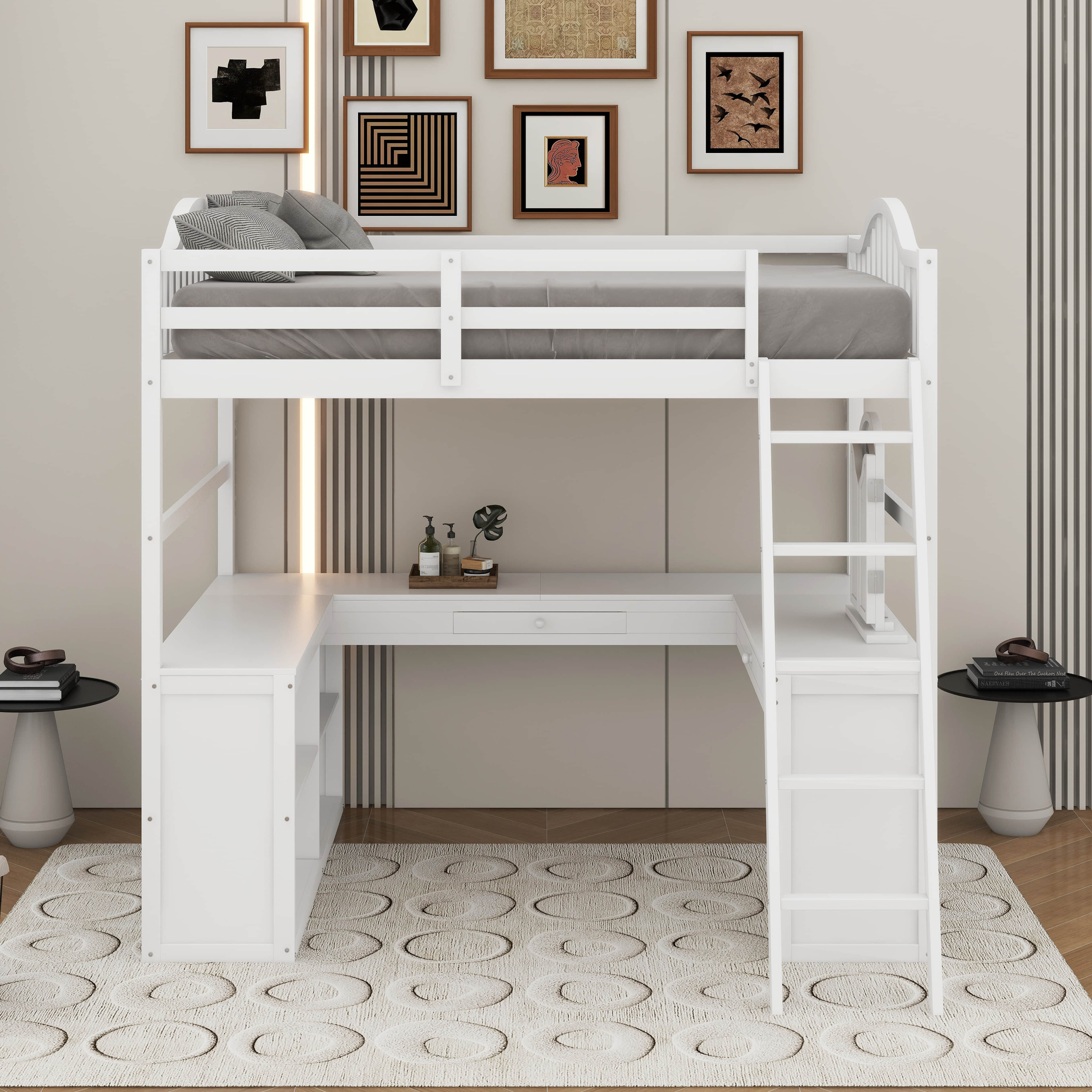 Latitude Run® Full Wooden Loft Bed With Desk | Wayfair