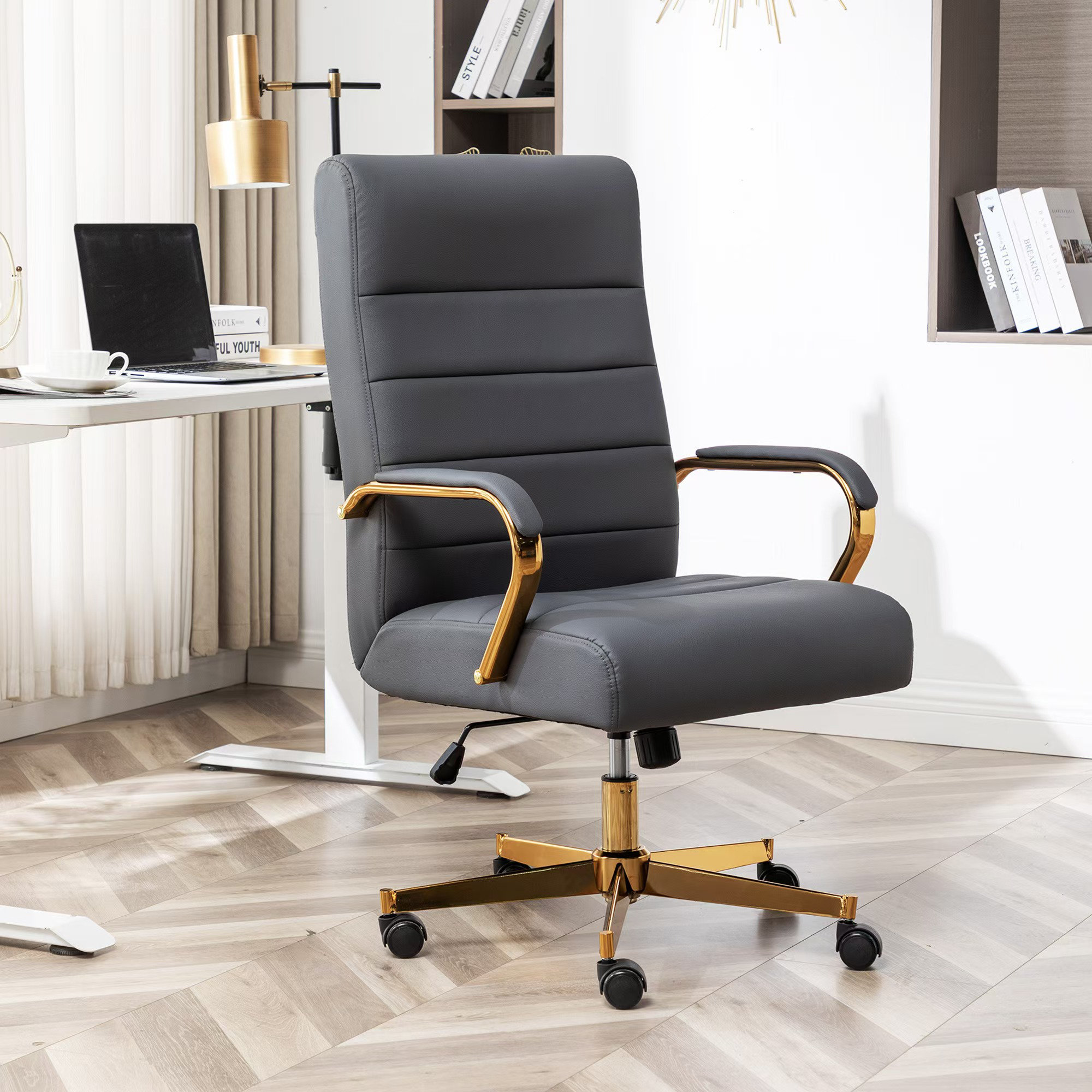 Everly Quinn Ergonomic Upholstered High-Back Swivel Office Chair ...