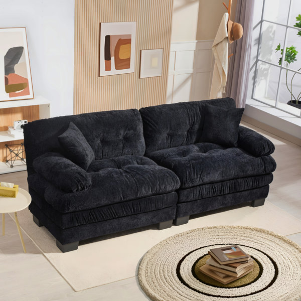 Ebern Designs 84" Chenille Upholstered Loveseat Sofa with Memory Foam ...