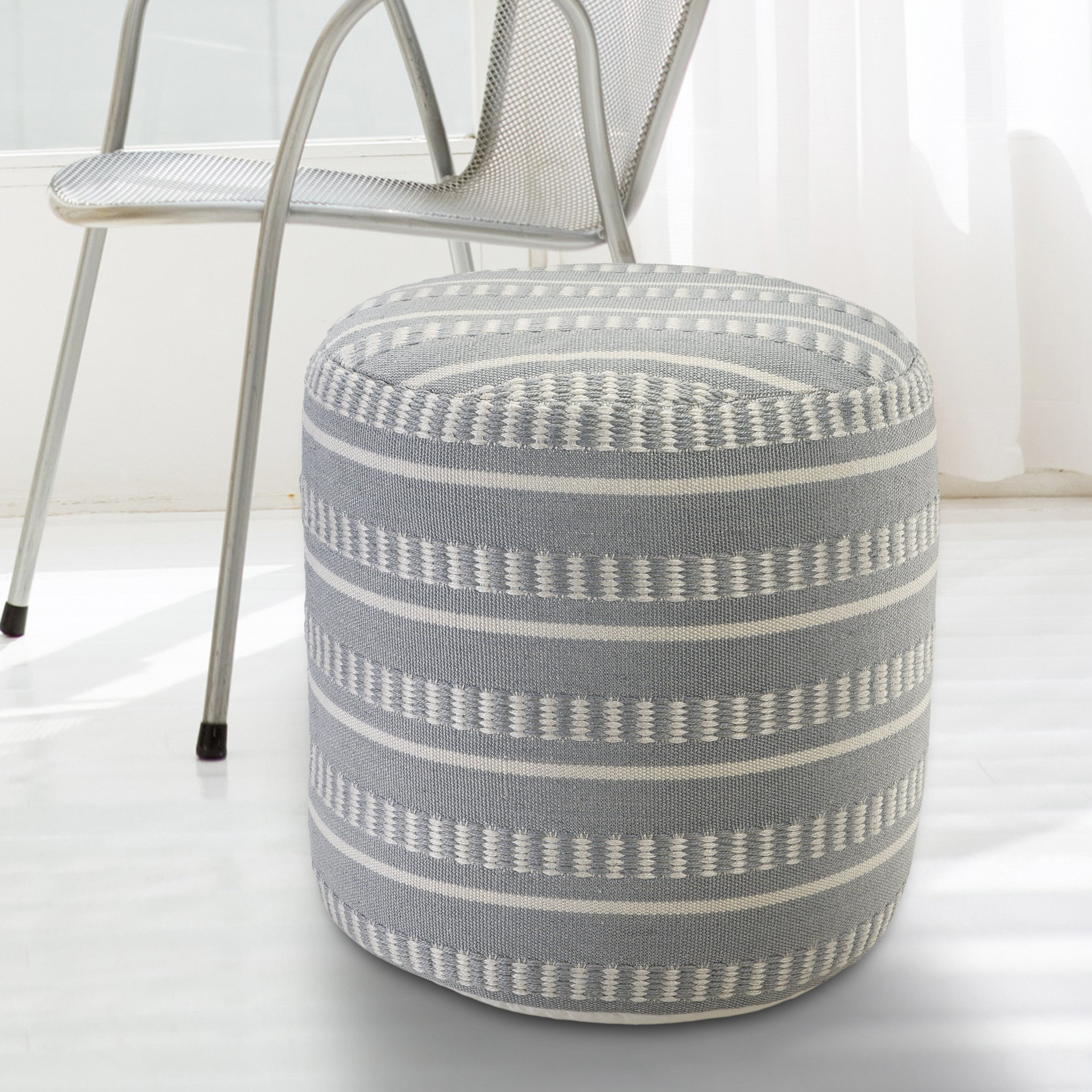 Langley Street Lebo Coastal Striped Indoor/Outdoor Upholstered Pouf ...