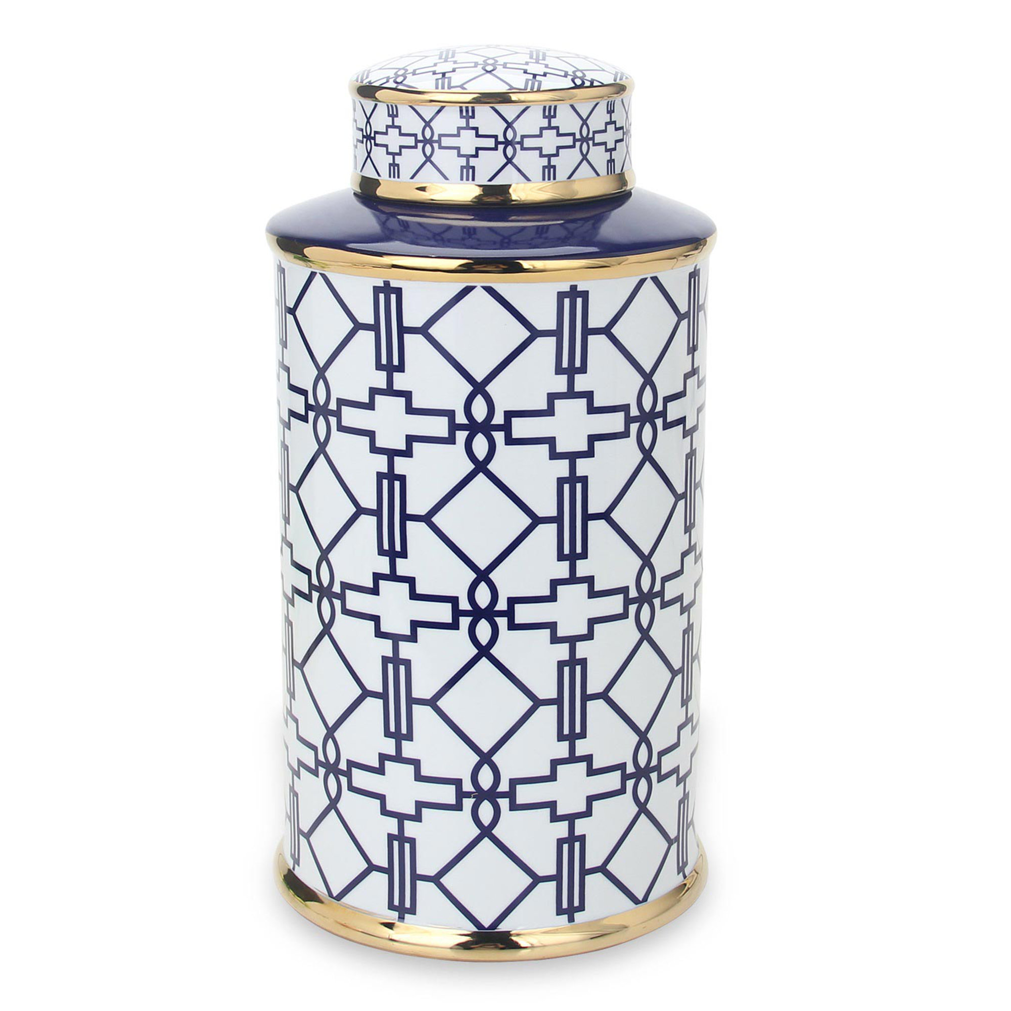 Everly Quinn Elegant Ceramic Ginger Jar with Geometrical Design and ...