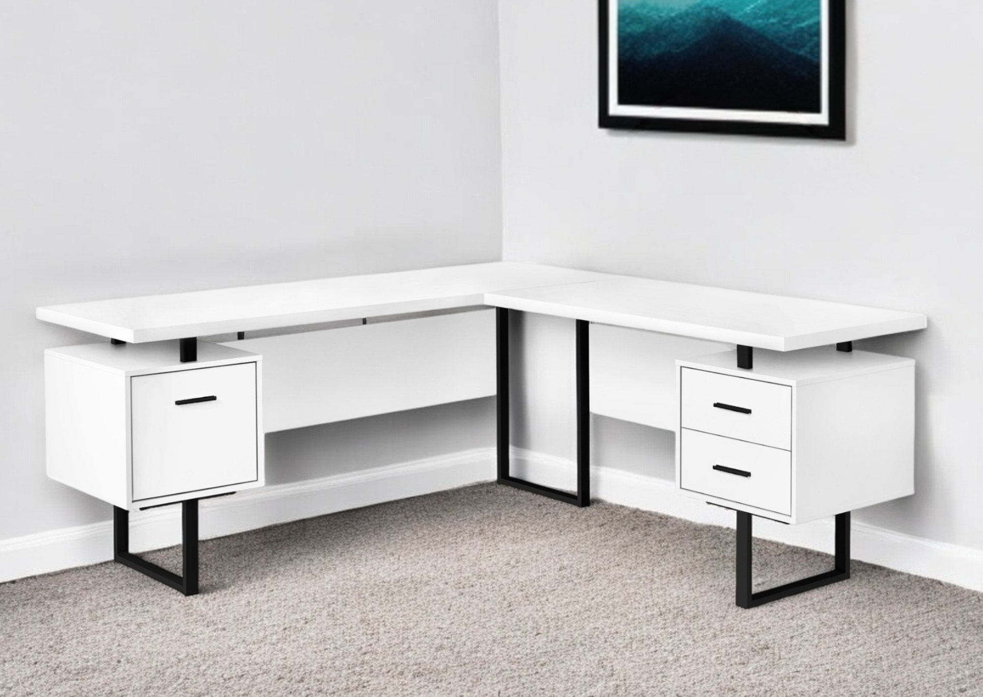 HomeRoots 71" White and Black L Shape Computer Desk With Three Drawers ...