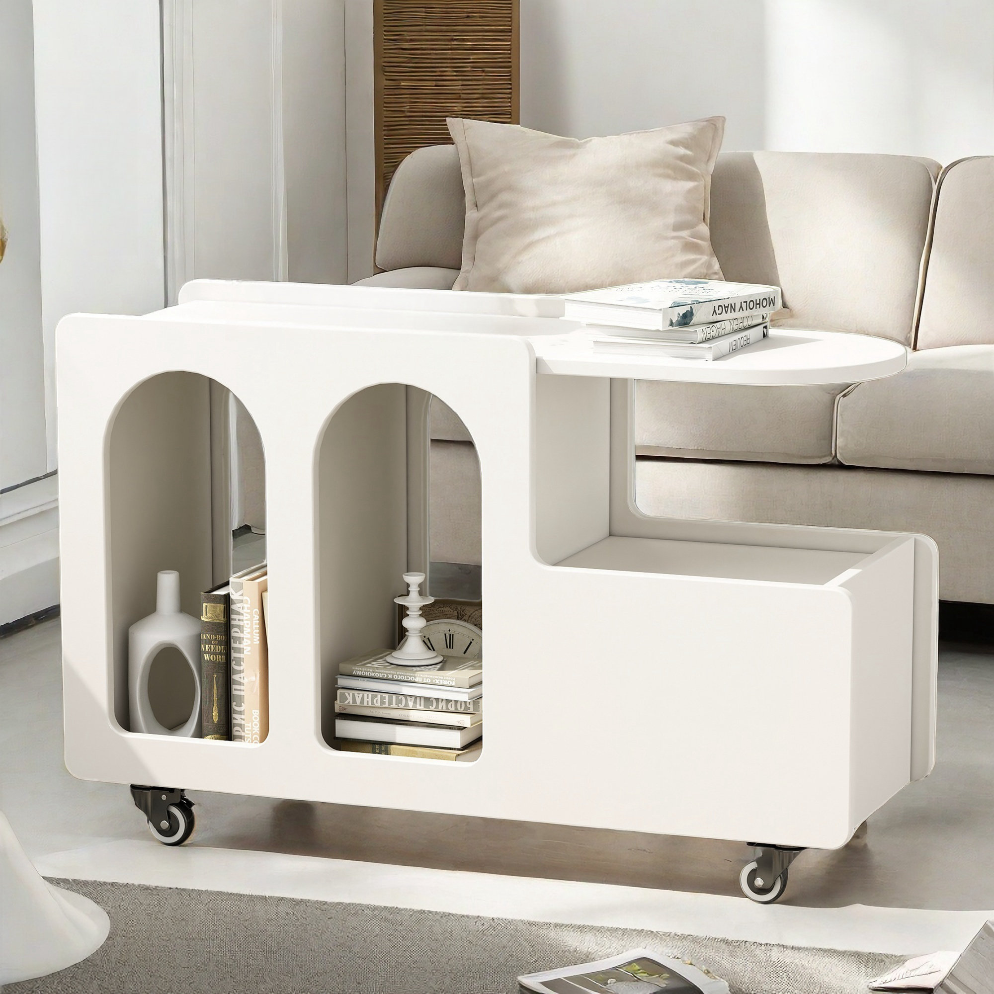 Latitude Run® Mobile End Table With Lockable Wheels, A Drawer And ...
