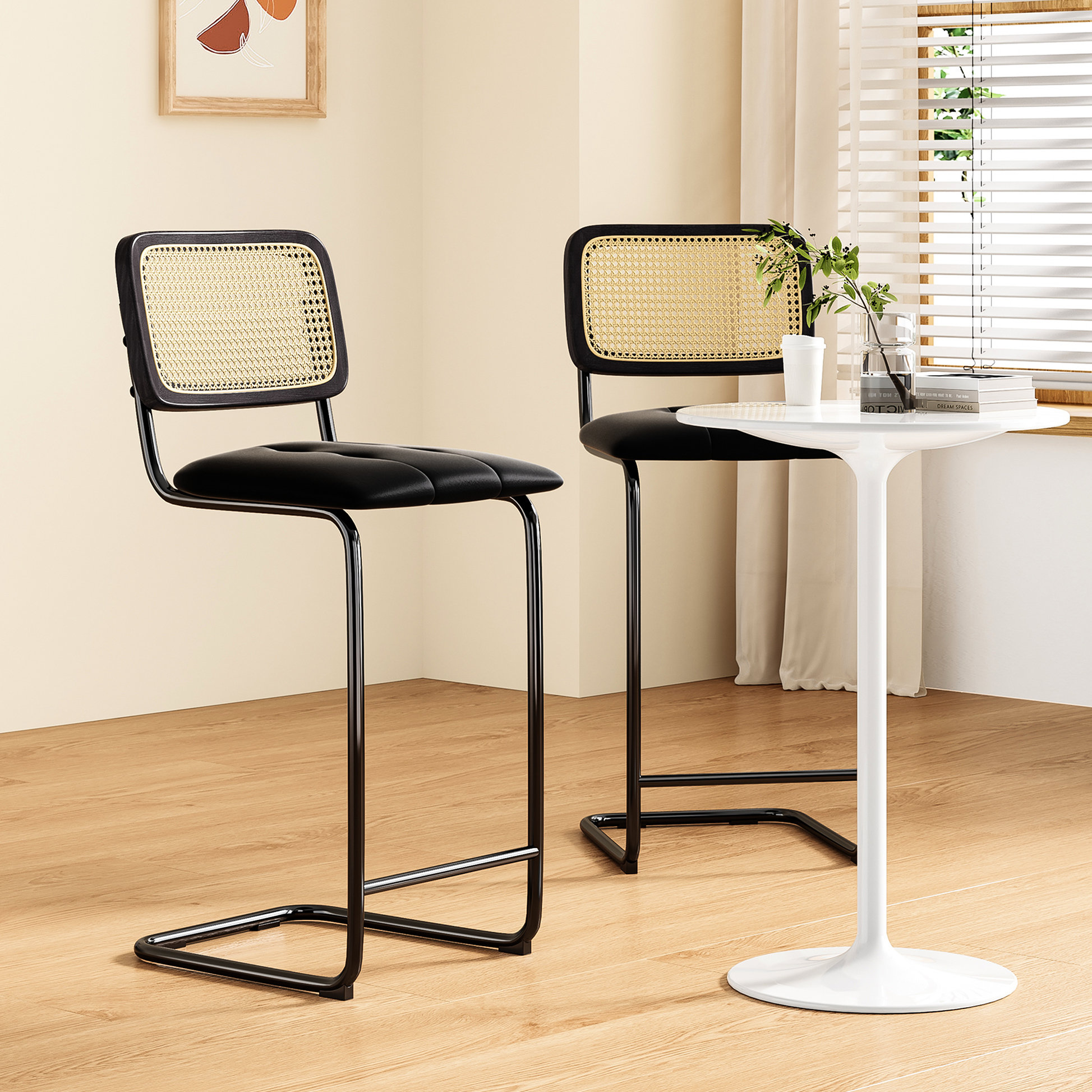Bayou Breeze Of 2 30 Inch Black Armless Bar Chairs, Upholstered Pu ...