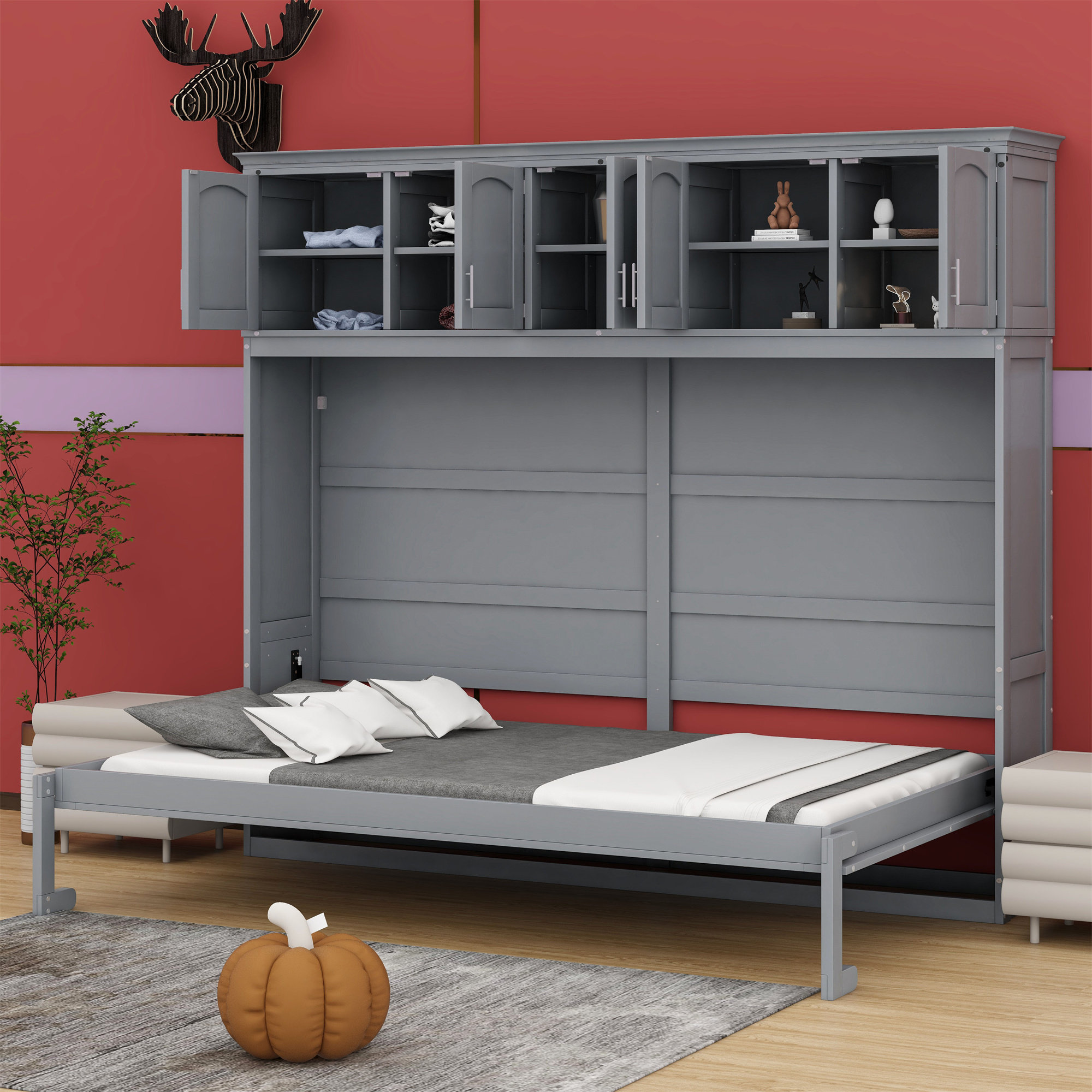 Harriet Bee Murphy Bed Wall Bed With Top Cabinets | Wayfair