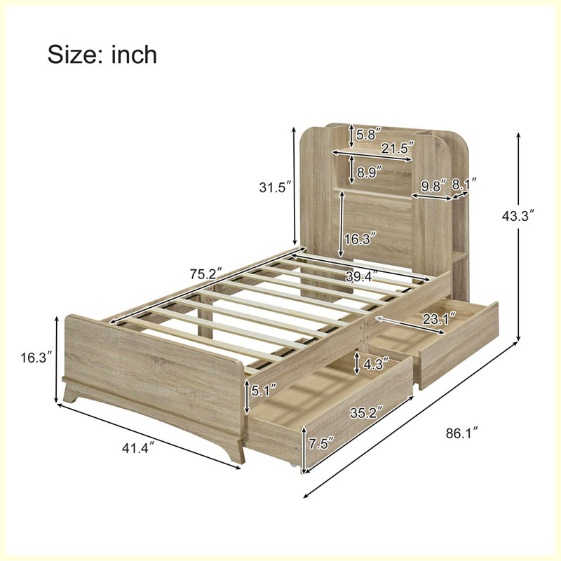 Ivy Bronx Modern Storage Platform Bed Frame with with Two Drawers and ...