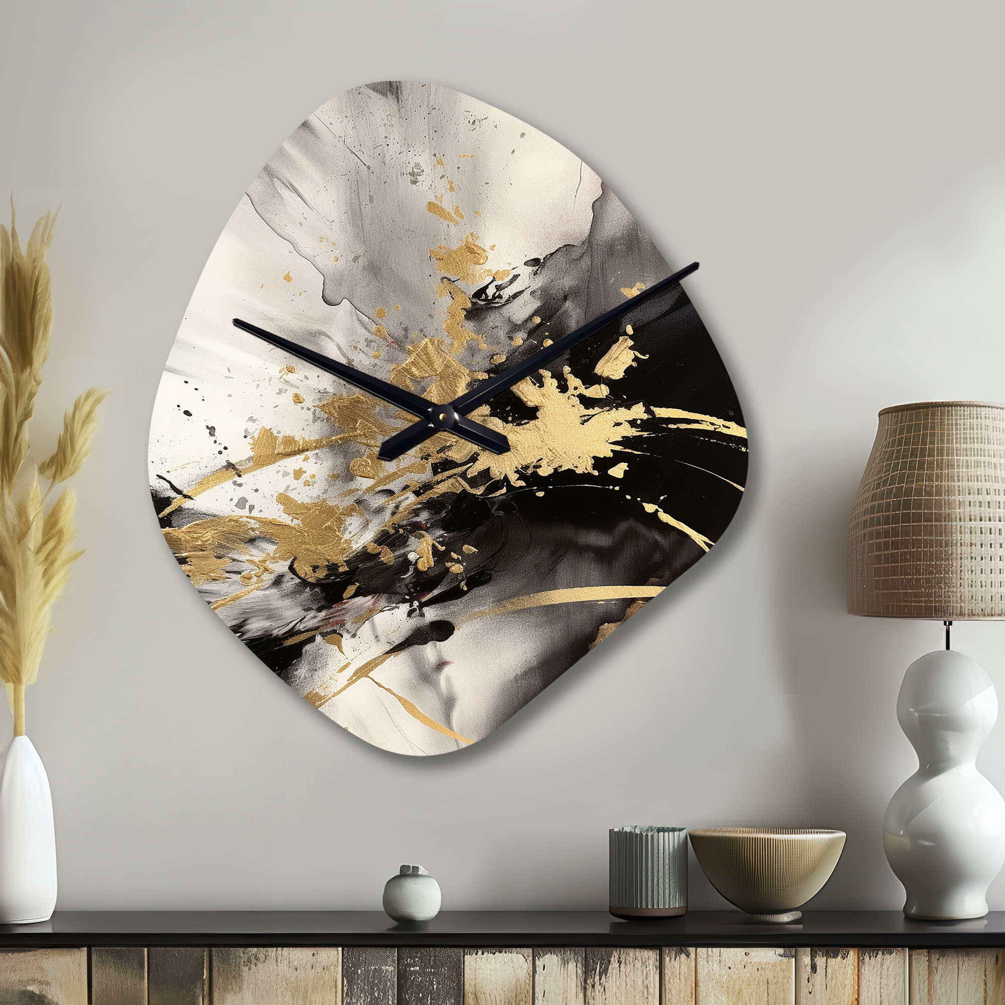 Design Art Gold and Grey Fluid Fusion II - Abstract Unique Shape Metal ...
