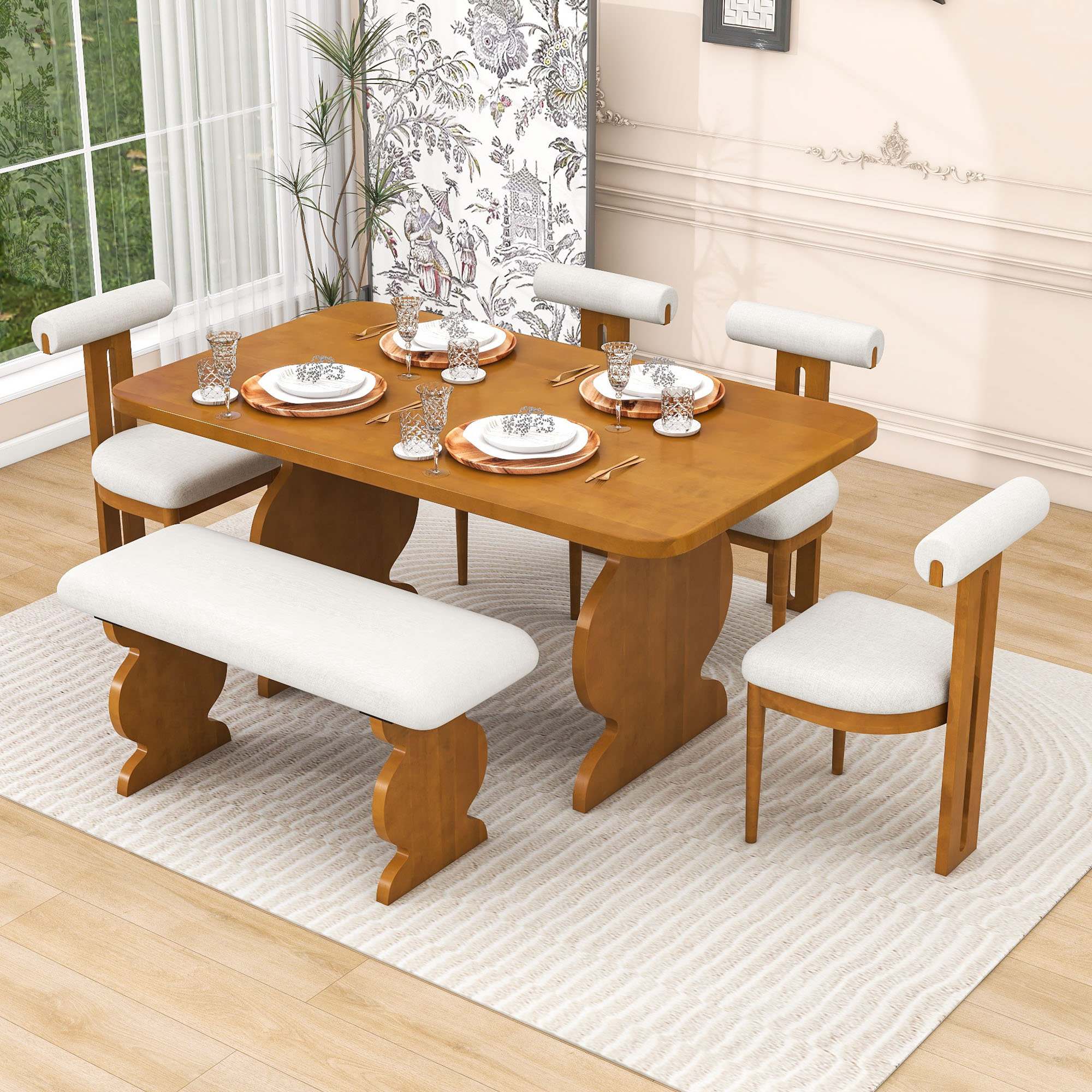 Red Barrel Studio® Tinslie 6-Piece Dining Table Set, Dining Table with ...