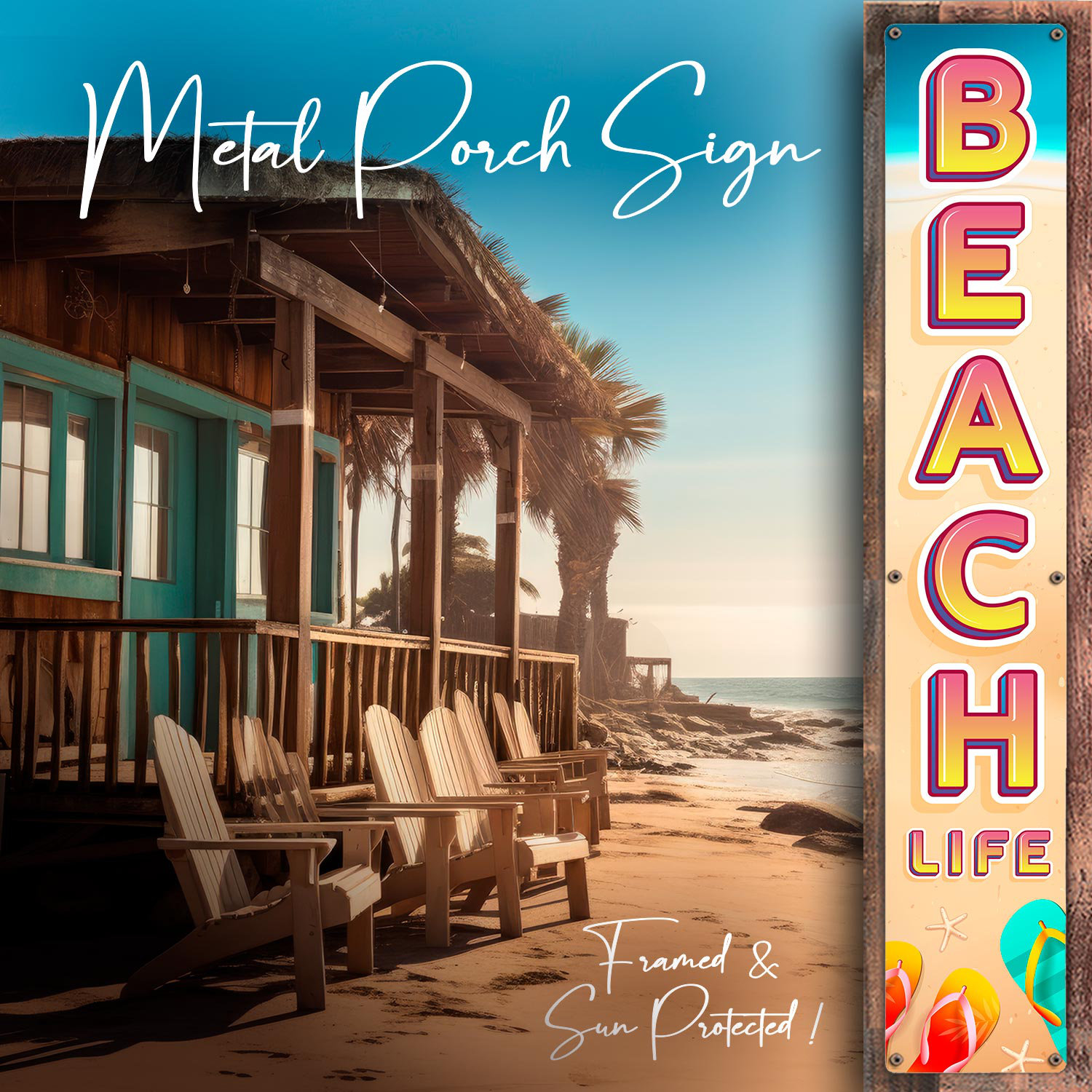 Highland Dunes " Beach Life - Framed Sun-Protected Metal Porch Sign ...
