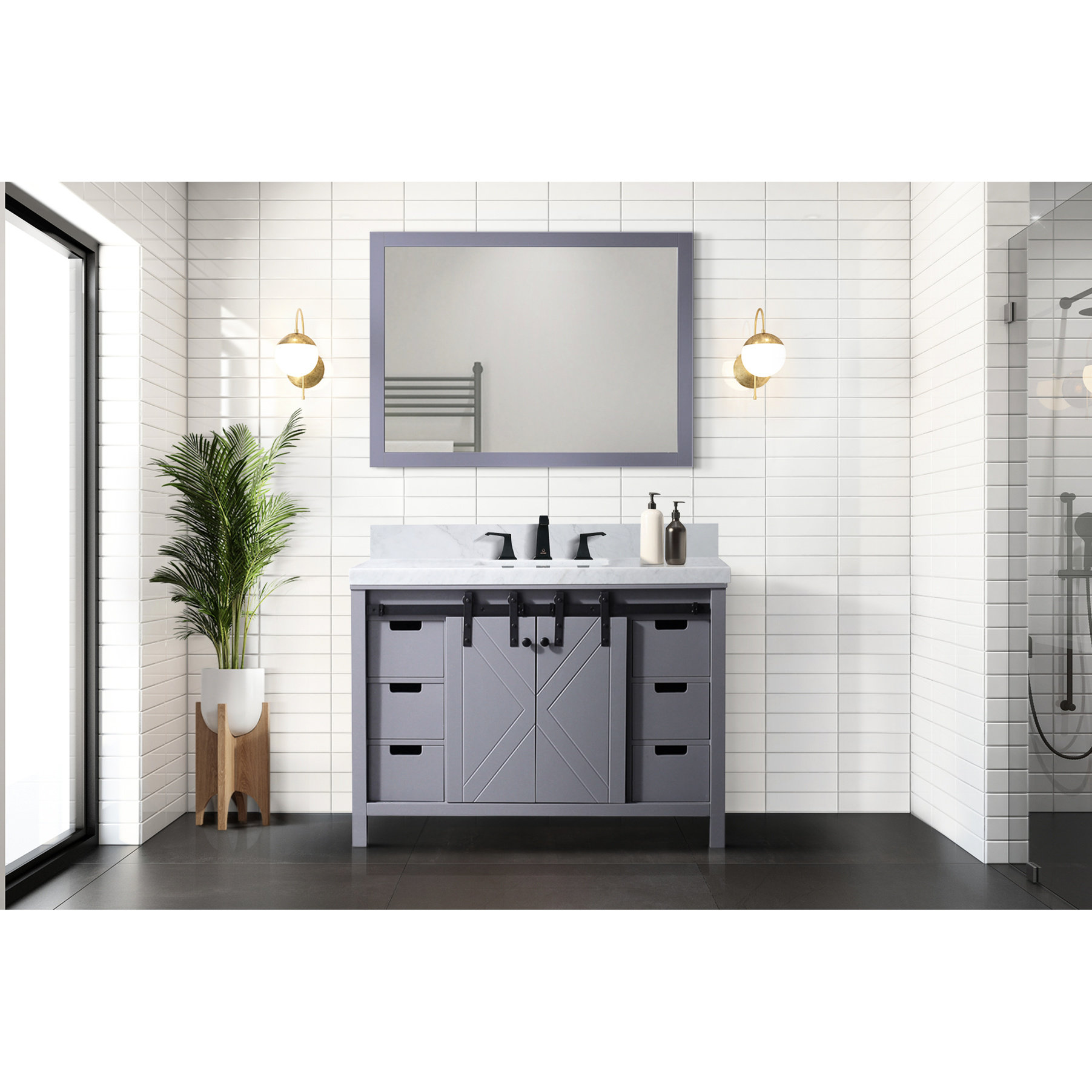 Gracie Oaks 48 In. W Dark Grey Vanity For Bath - 22 D With Shelf ...