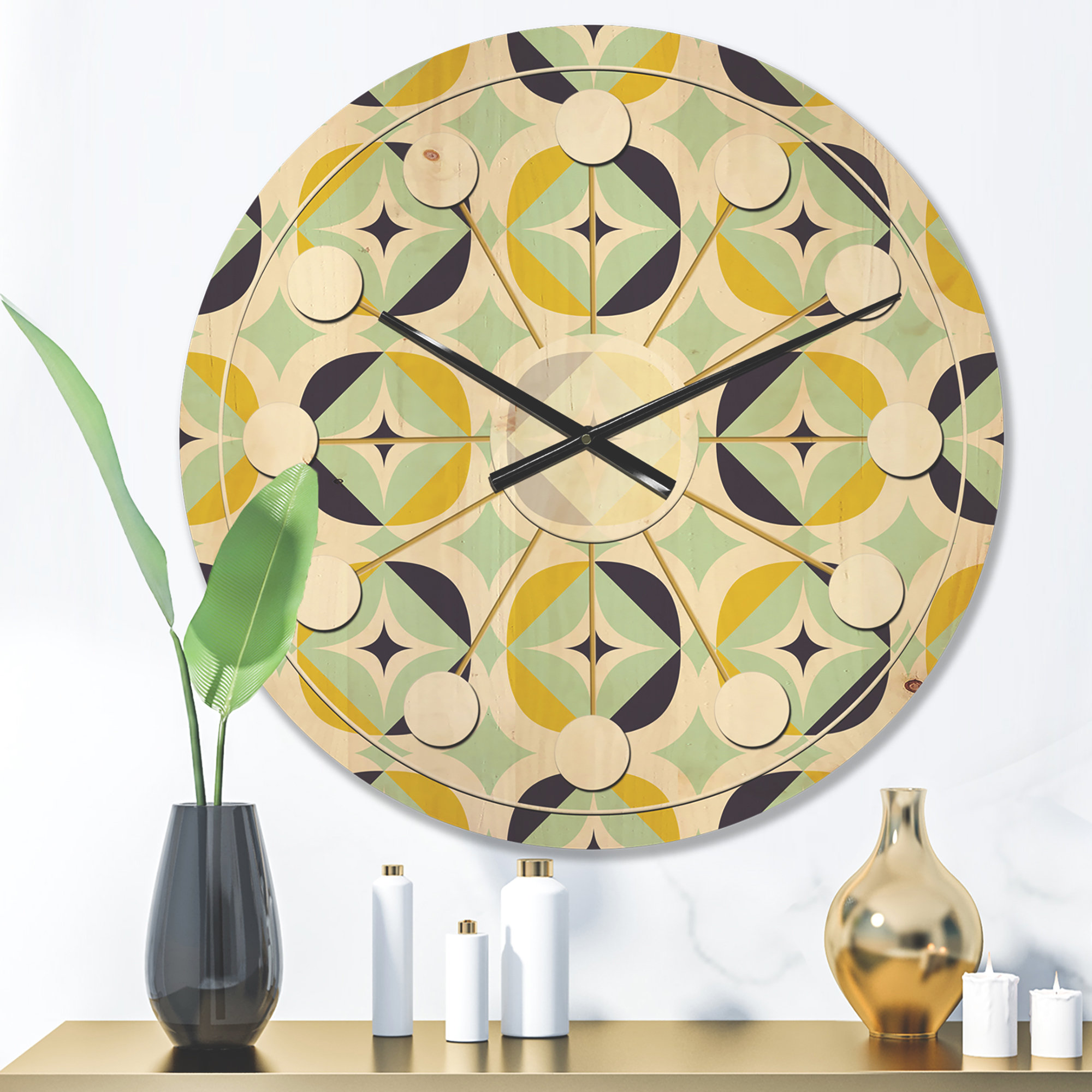 East Urban Home Diamond Retro V - Mid-Century Modern Wood Wall Clock ...