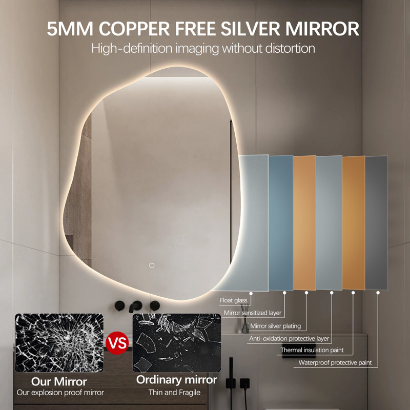 Orren Ellis Irregular LED Lighted Anti-fog Bathroom Vanity Mirror | Wayfair
