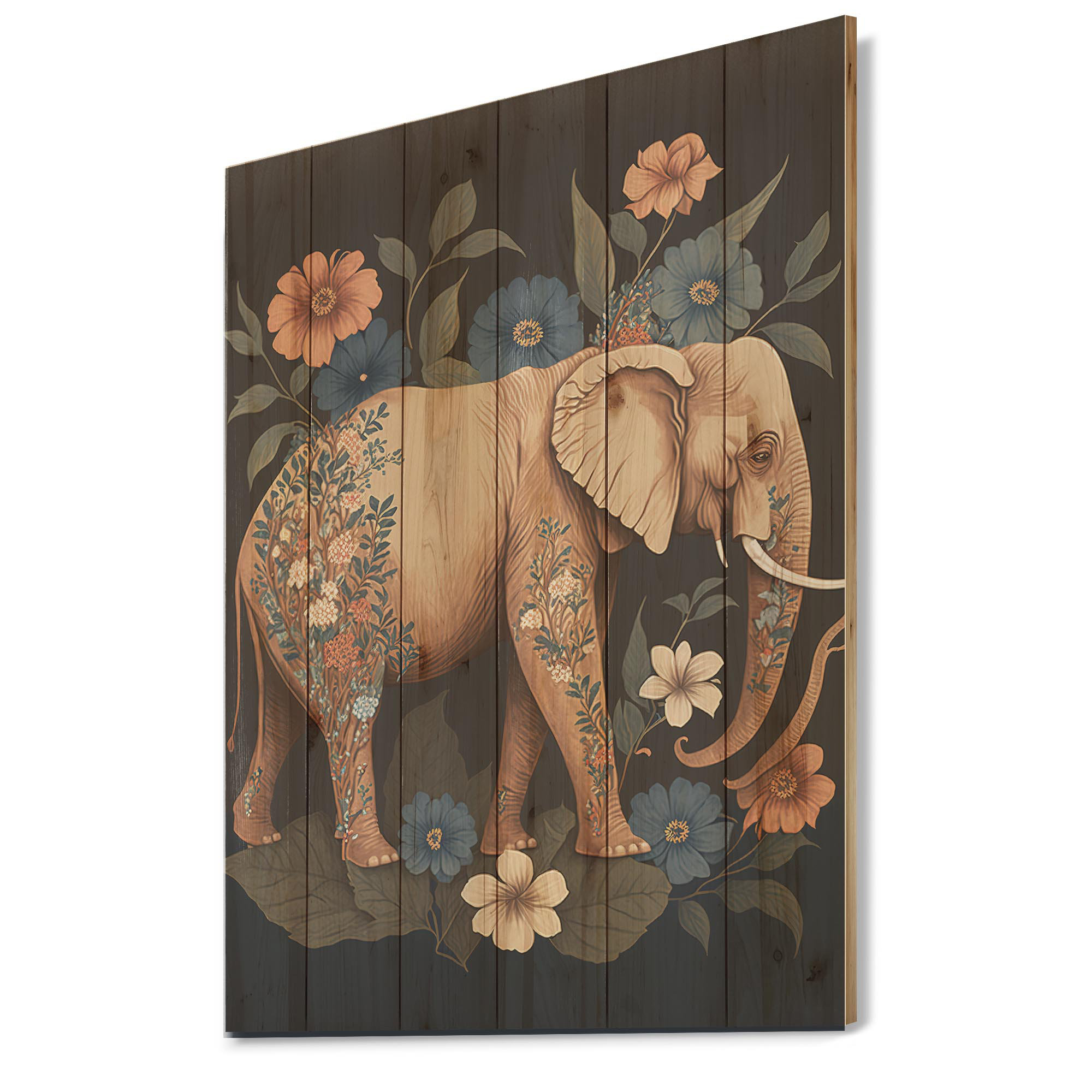 Bungalow Rose Retro Elephant Surrounded By Flowers III - Animals ...