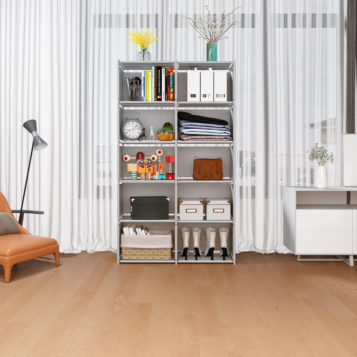 Ebern Designs 5-Tiers Portable Bookshelf with Fabric Cloth at Back, 10 ...