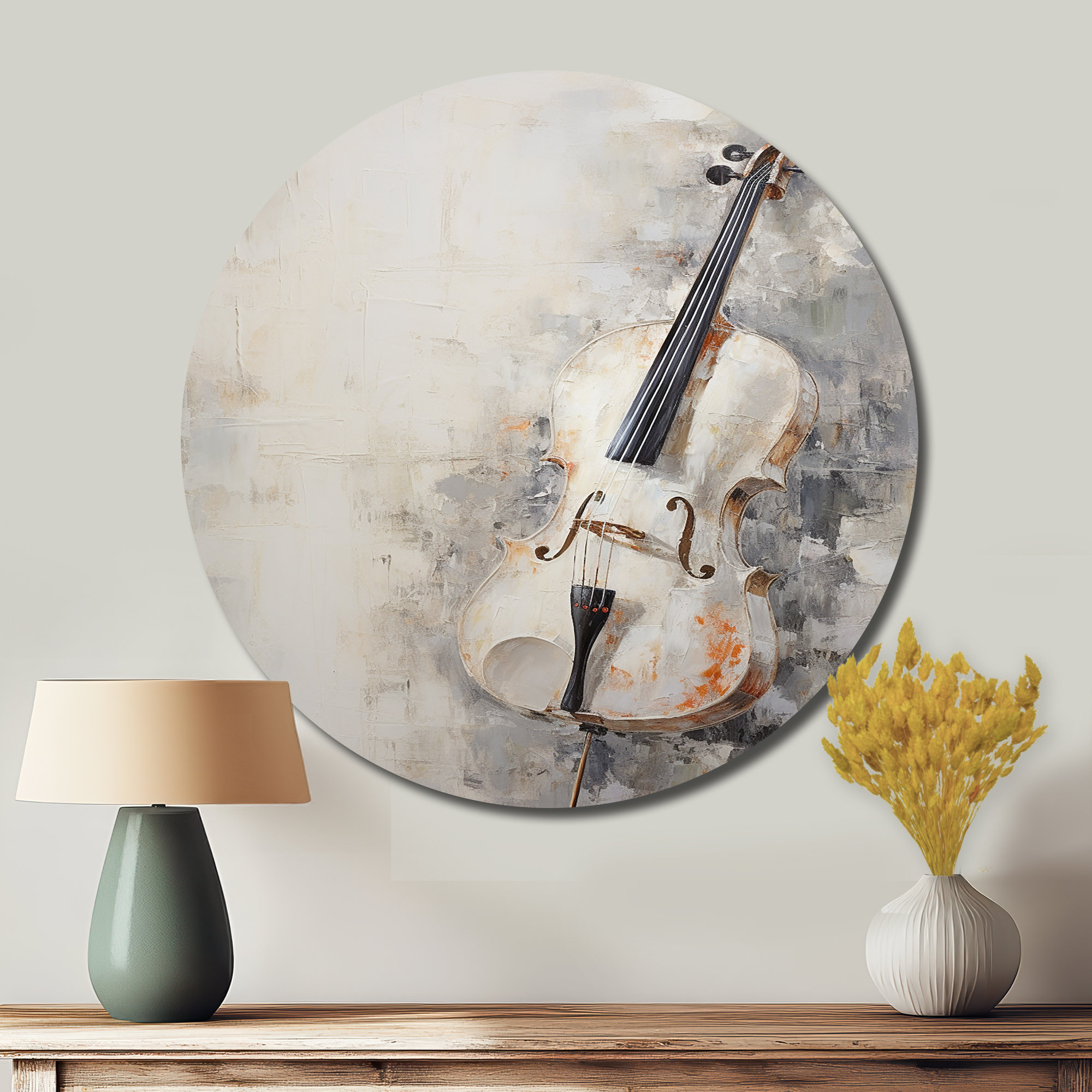 Red Barrel Studio® Minimalism White Violin Music - Music Round Metal ...