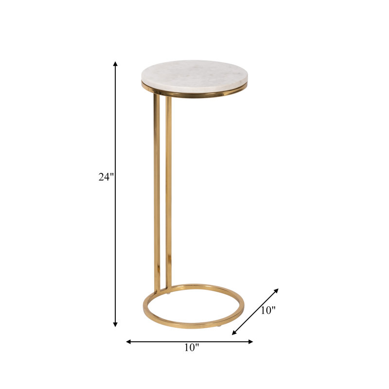 Mercer41 24"H Metal/Marble Drink Table in White/Gold with Iron Frame ...