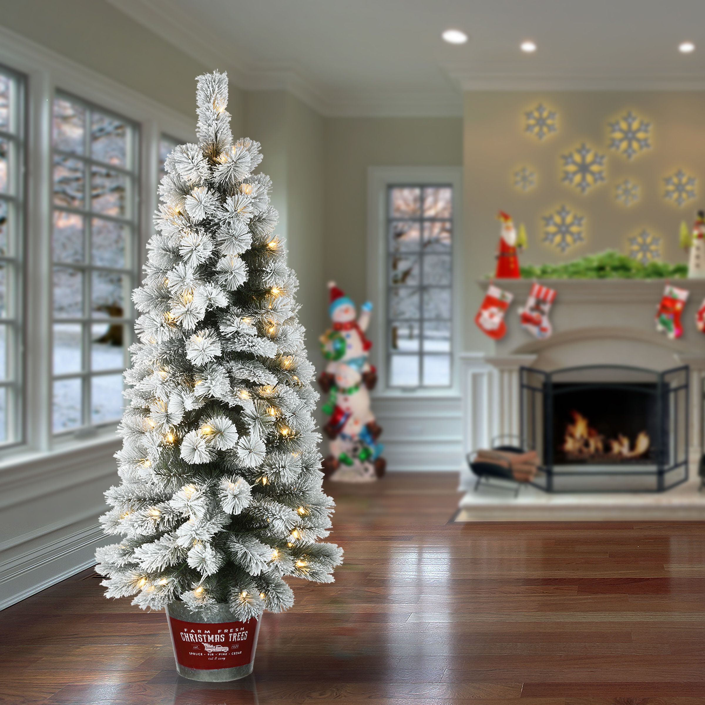 The Holiday Aisle® 5 ft. Snowy Pogue Pine Entrance Tree with LED Lights ...