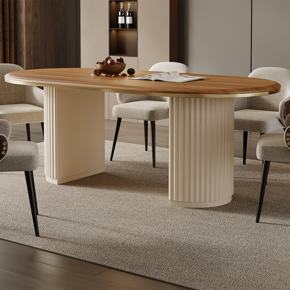 Latitude Run® Erlene 71" Mid-Century Modern Oval Dining Table with wood ...