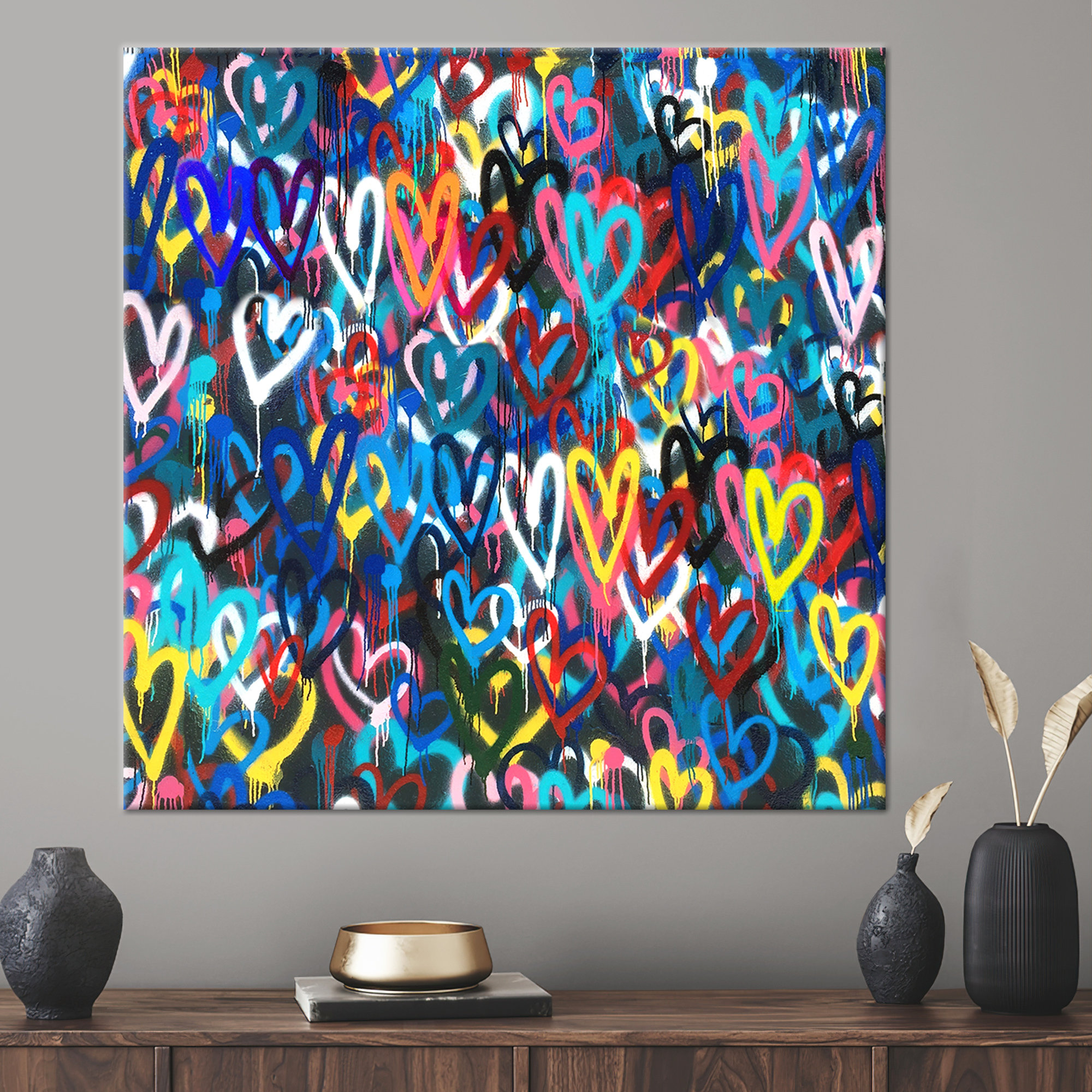 Wade Logan® Abstract Canvas, Banksy Colorful Hearts Printed, Colorful ...
