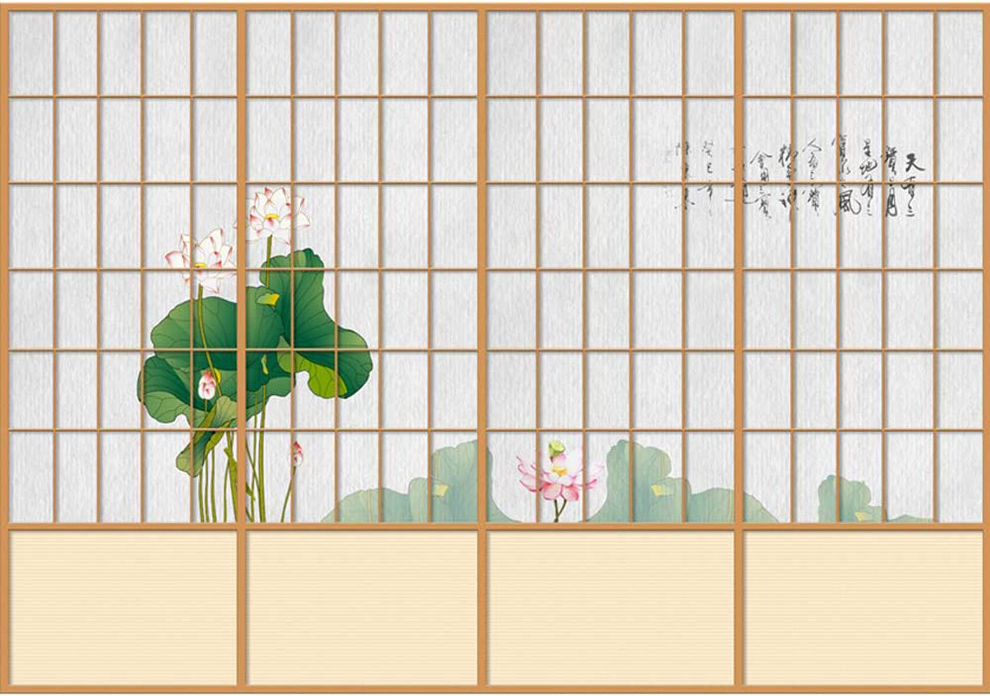 IDEA4WALL Japanese Grid Windows View The Blossom Lotus Smooth Wall ...