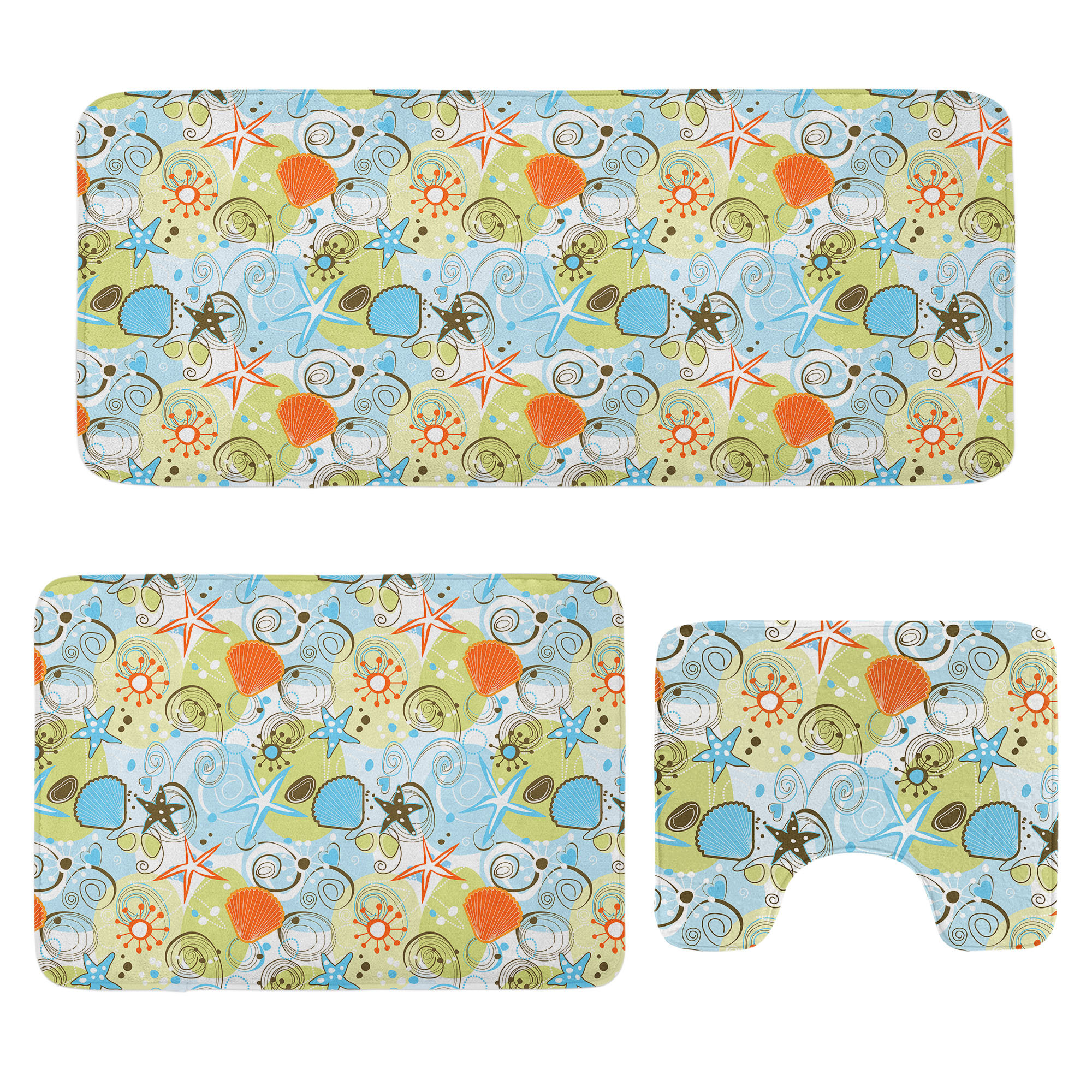 Astoria Grand Sea Shells Bathroom Rug Set 3 Pieces U-Shape & Rectangle ...