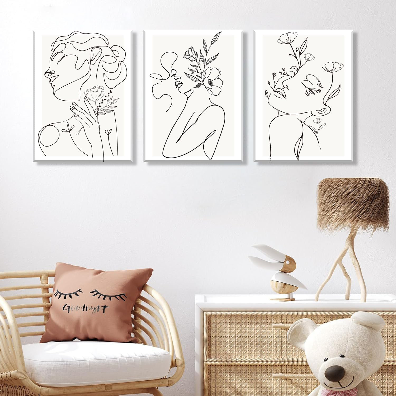 Brayden Studio® Woman Flower Line Wall Art Large Framed 16X24 Inch Set ...