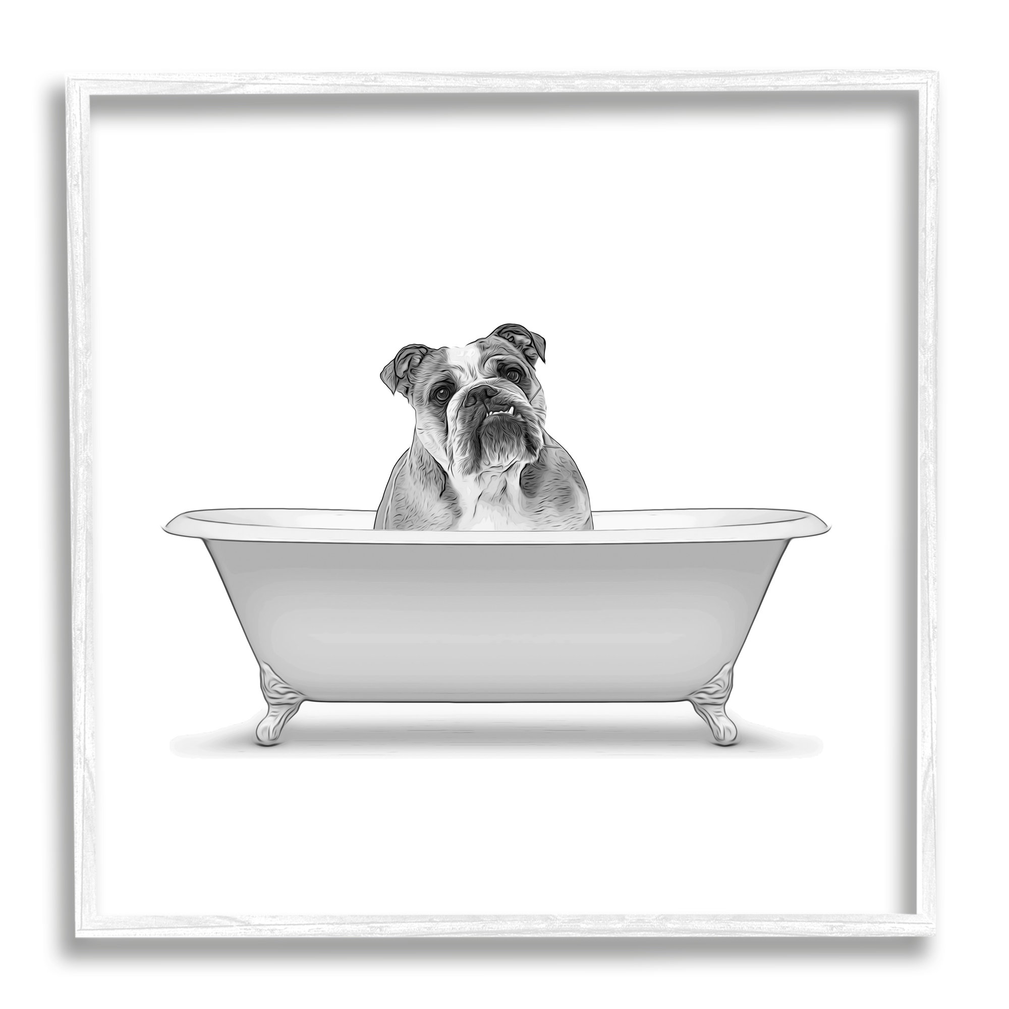Winston Porter English Bulldog Dog Bath Tub Framed On Wood by Annalisa ...