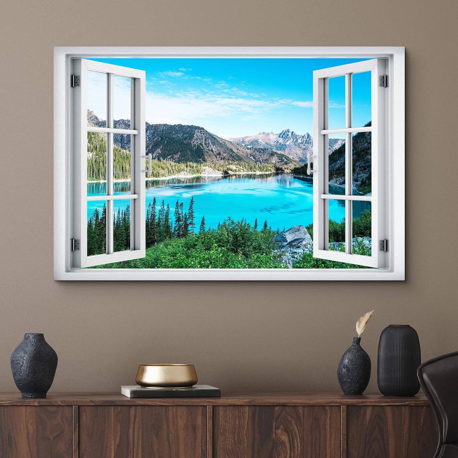 IDEA4WALL Window Scenery " Window View Aerial Mountain Range Neon Lake ...